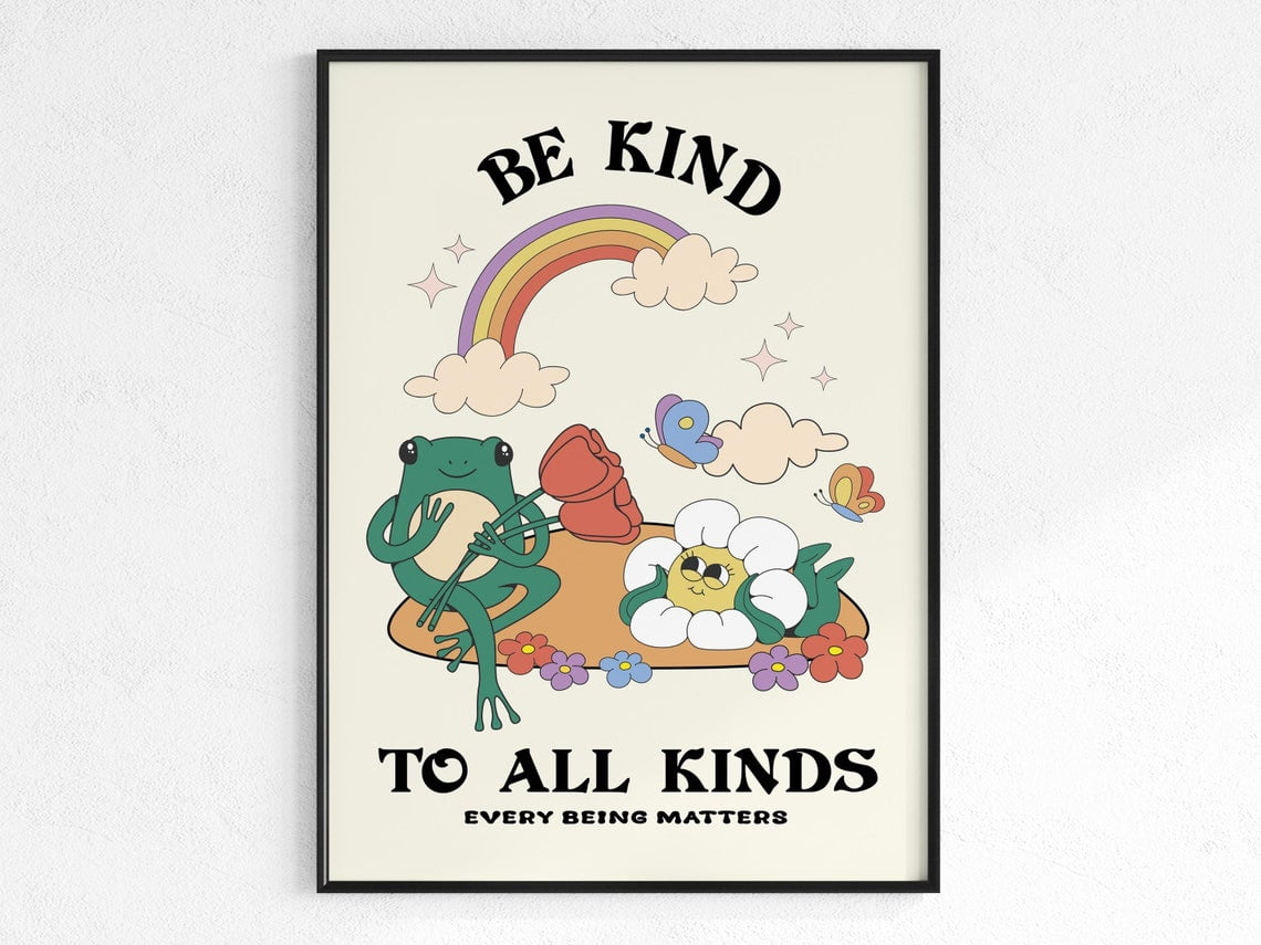 Be Kind To All Kinds Poster, Retro Motivation Poster Home Office ...