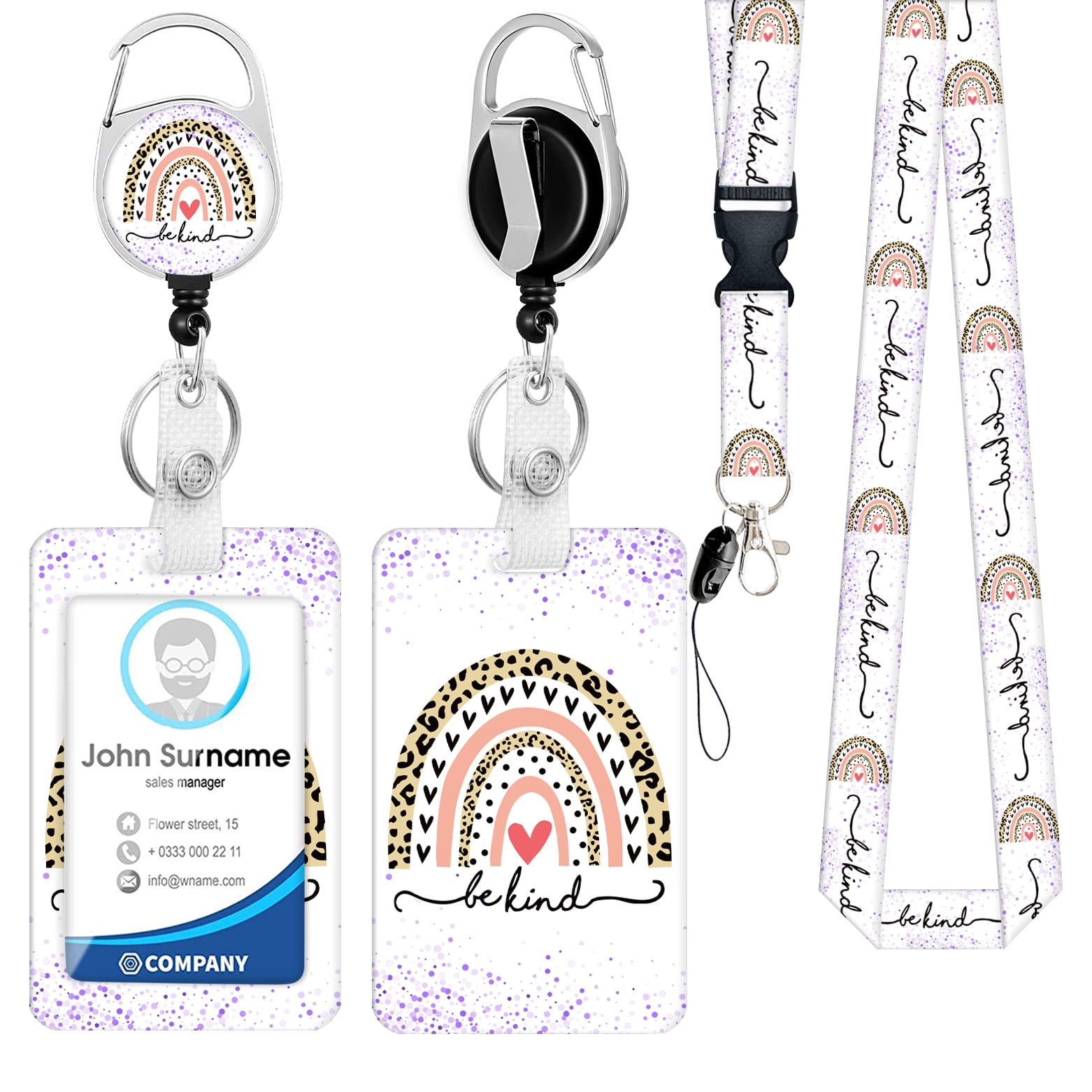 Be Kind Lanyards for Id Badges, Cute Rainbow Badge Reel Heavy Duty with ...