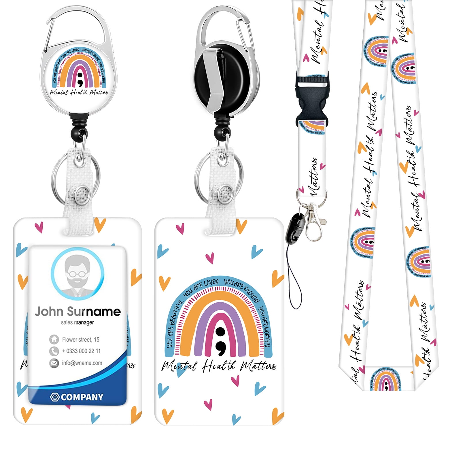 Be Kind Lanyards for Id Badges, Cute Rainbow Badge Reel Heavy Duty with ...