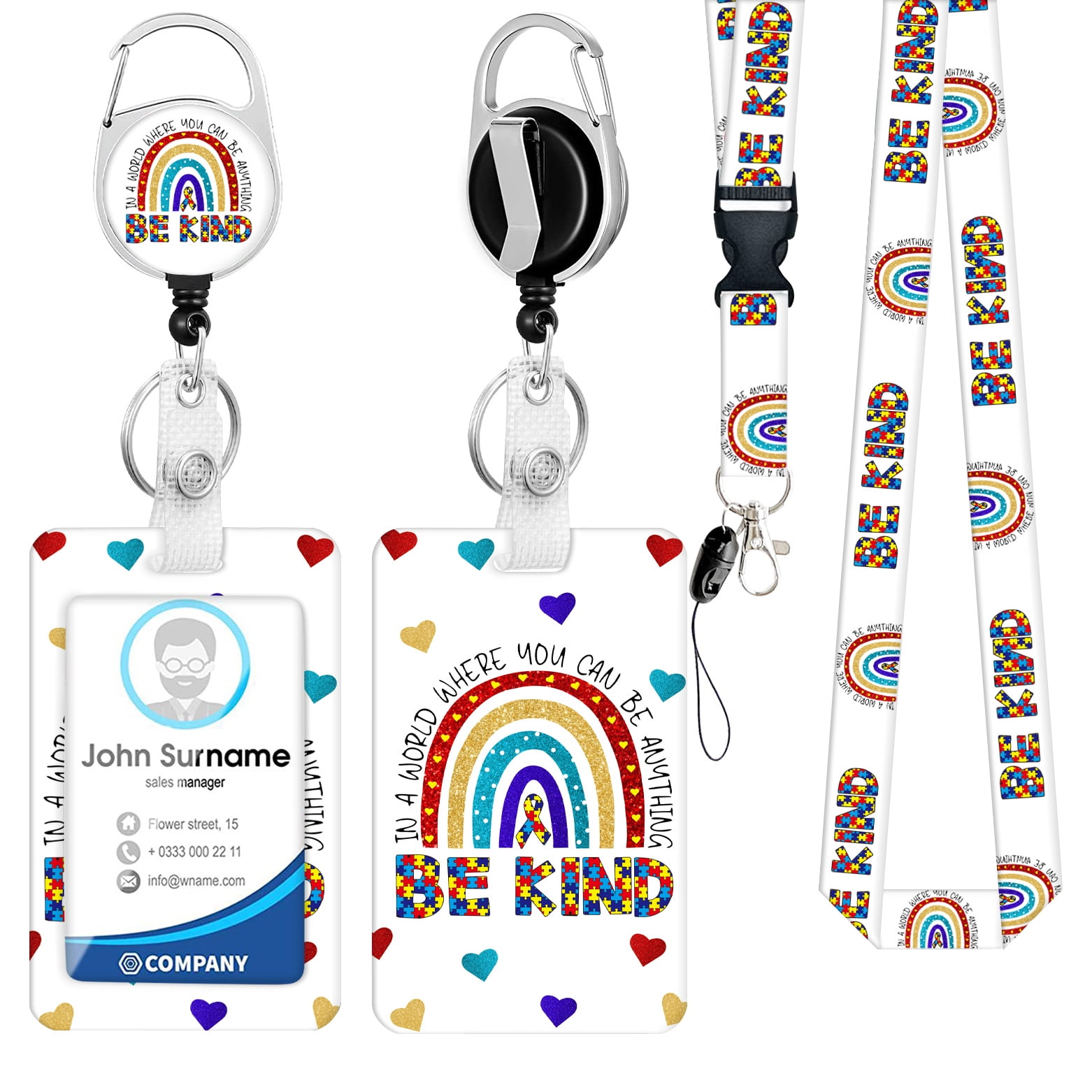 Be Kind Lanyards for Id Badges, Cute Rainbow Badge Reel Heavy Duty with ...
