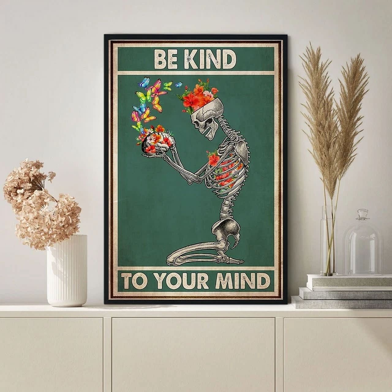 Be Kind To Your Mind Poster, Hippie Skeleton Poster, Hippie Room Decor ...