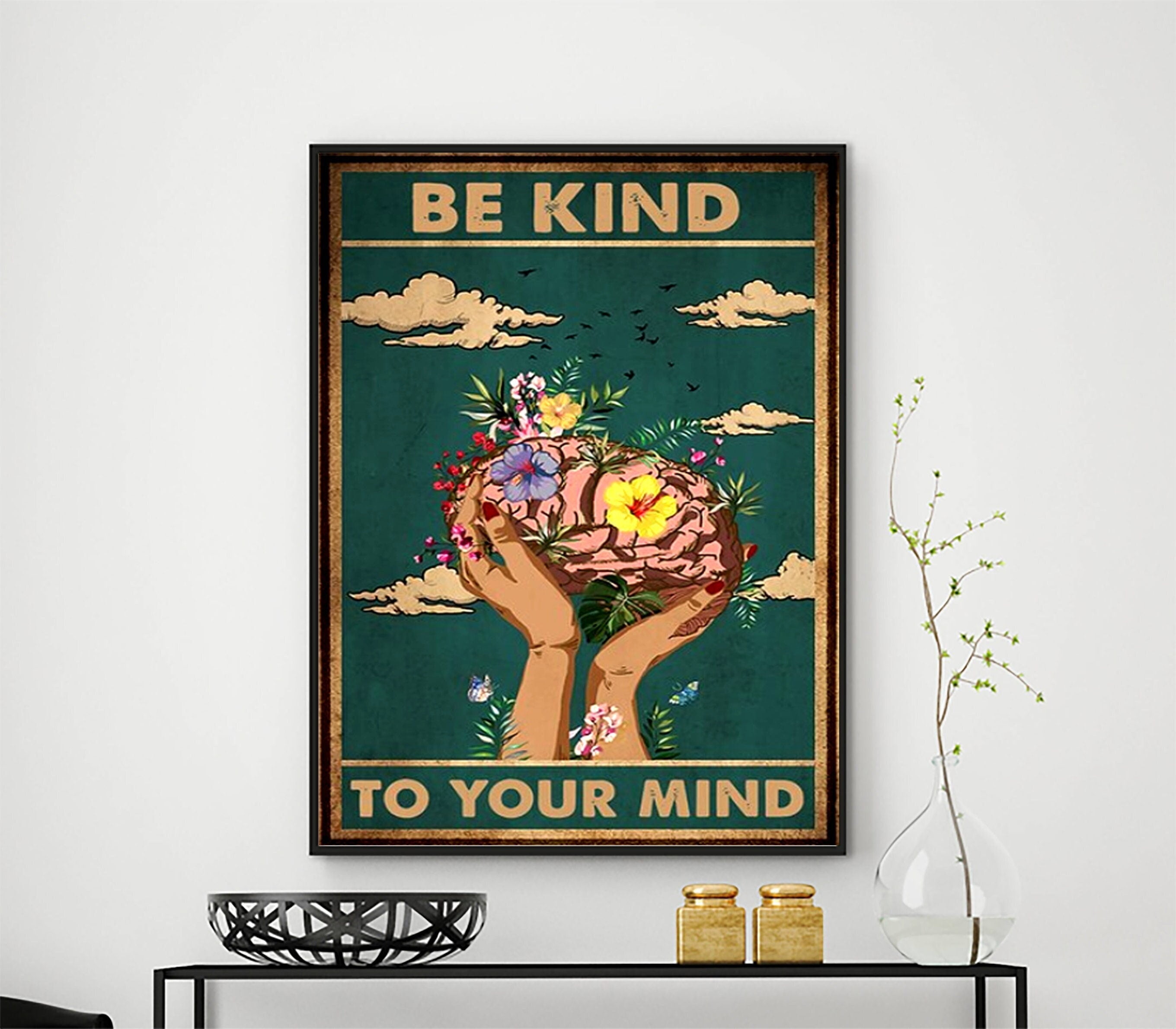 Be Kind To Your Mind Vintage Poster, Mental Health Awareness Poster ...