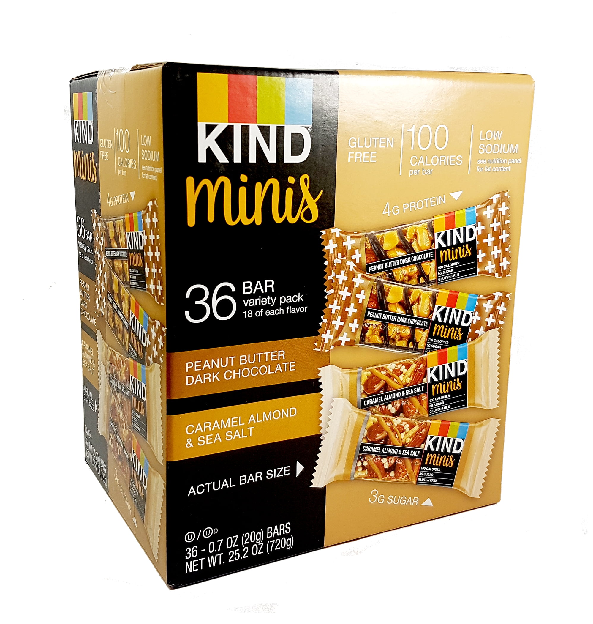 Kind Mini Dark Peanut Butter & Caramel Almond Bars, Variety Pack, 0.7 ...
