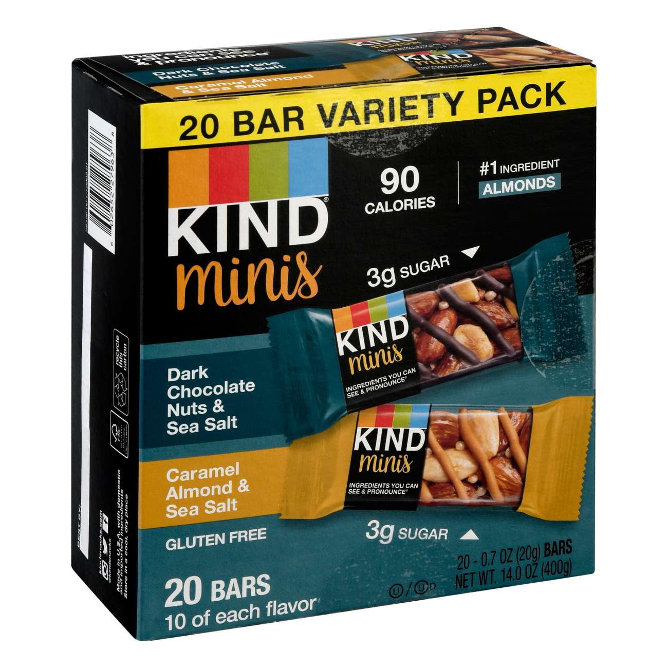 Kind Minis Dark Chocolate & Caramel Almond Bars Variety Pack 20 ct ...