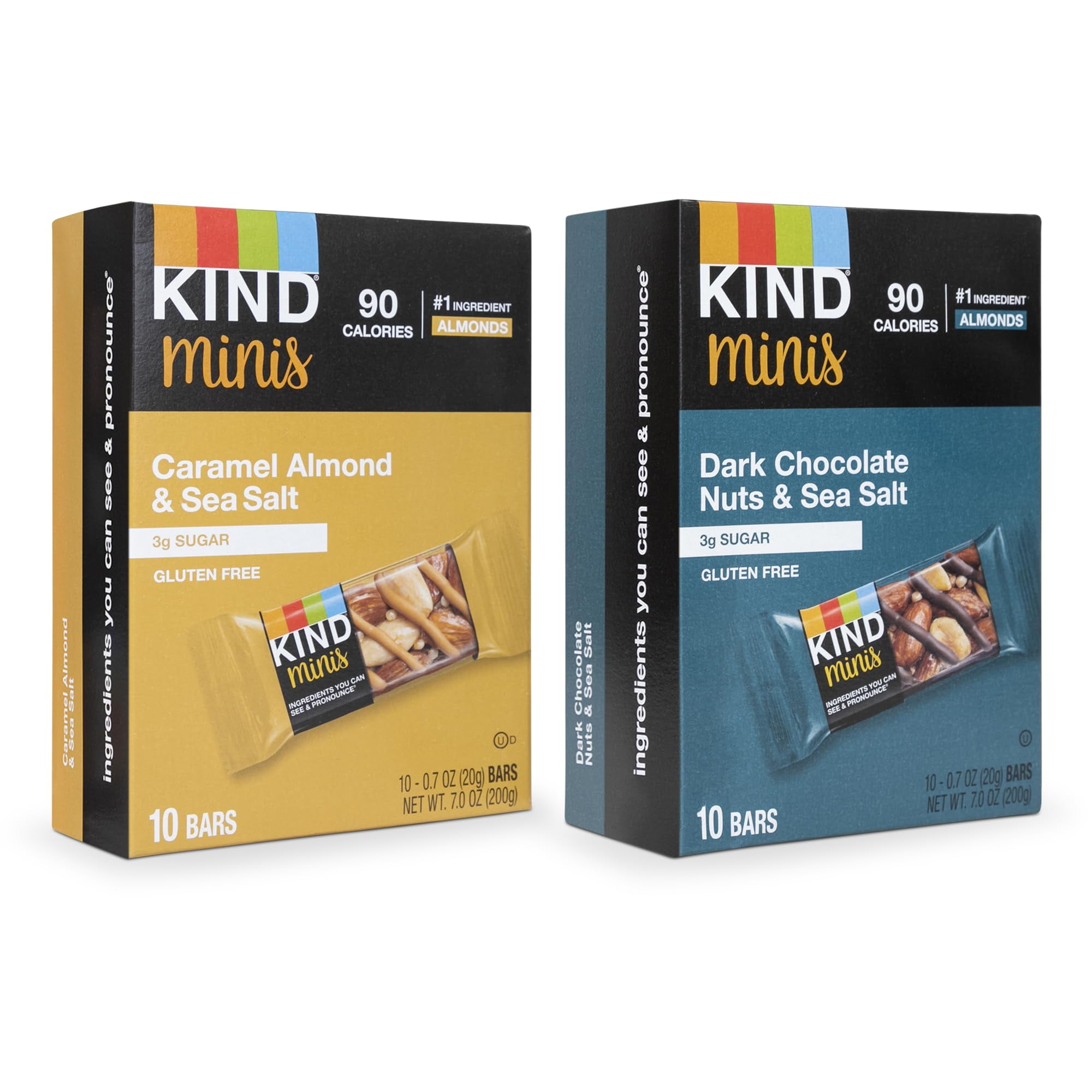 Kind Minis, Variety Pack. AKF18 Contains 1 Caramel Almond & Sea Salt, and 1 Dark Chocolate Nuts ...