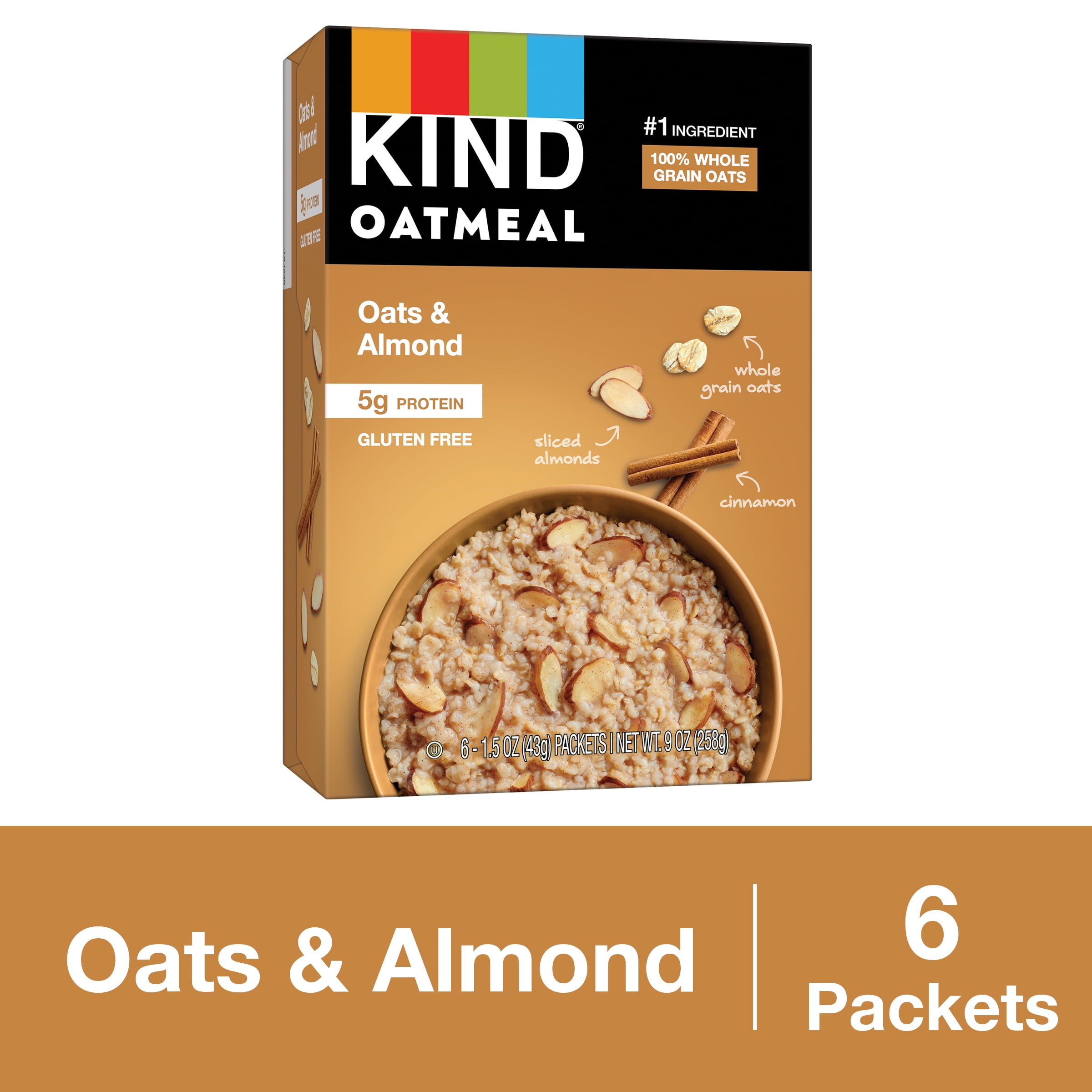 Kind Oatmeal, Oats & Almond, 1.5 oz Packets (6 Ct) - Walmart.com