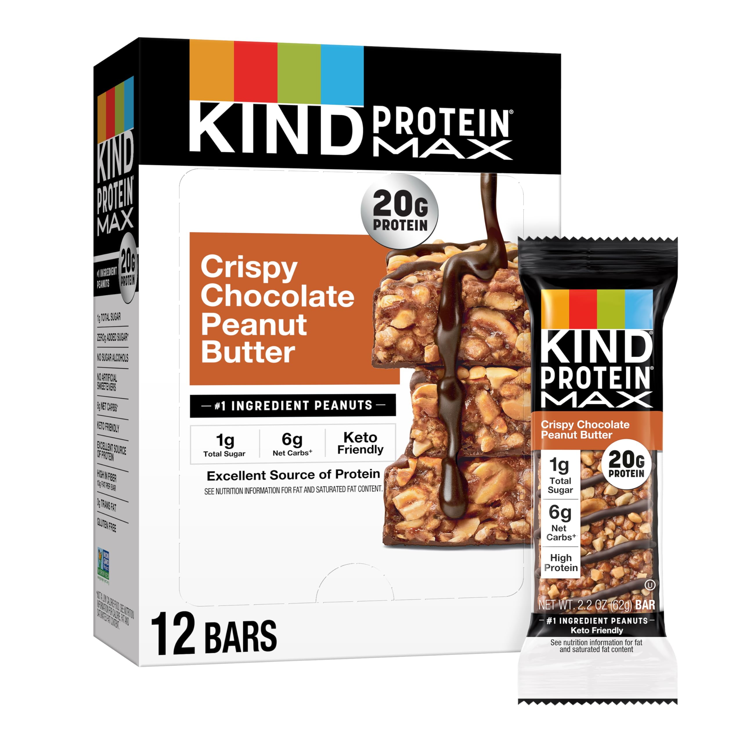 KIND Protein MAX Crispy Chocolate Peanut Butter Snack Bars, 20g of ...