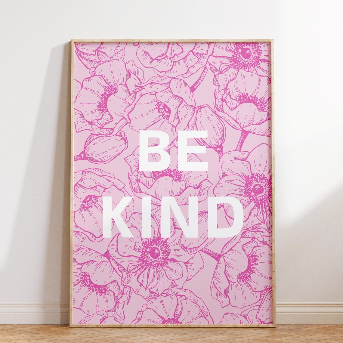 Be Kind Wall Art, Quote Print, Flower Wall Art, Antique Lettering Art ...