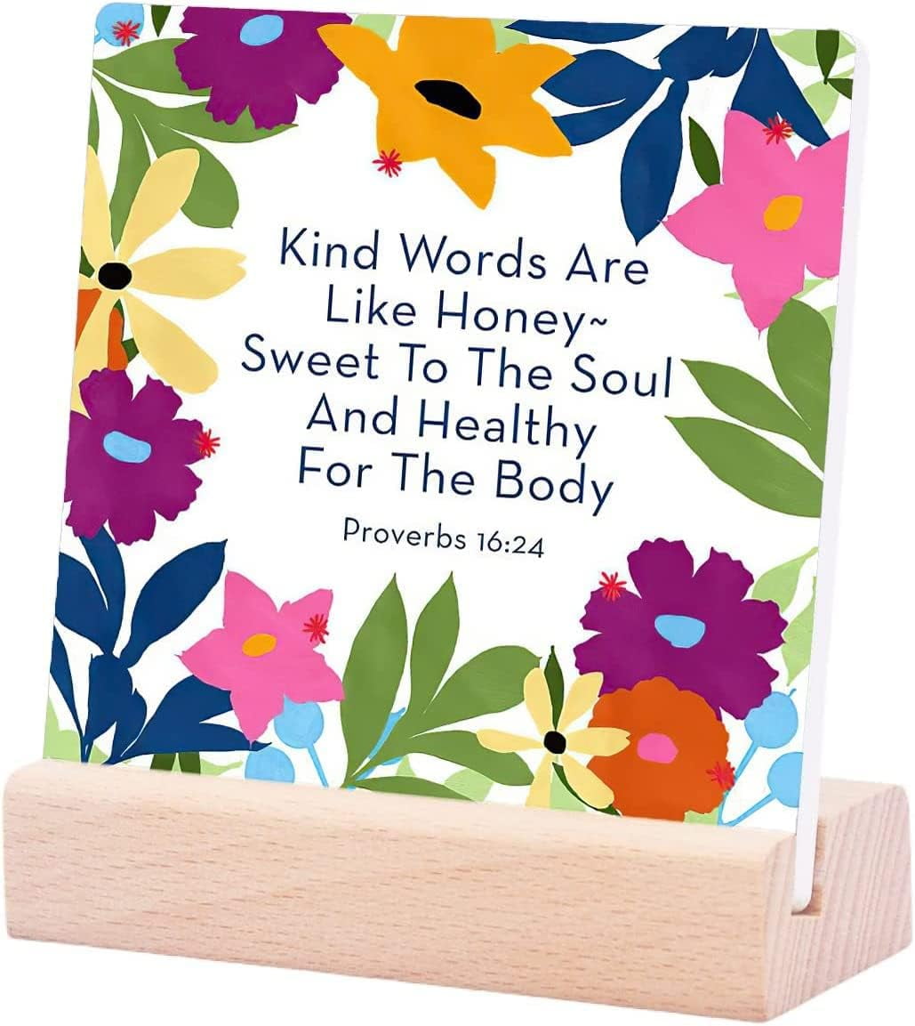 Kind Words- Inspirational Desk Quote Sign Office Motivational Gifts ...
