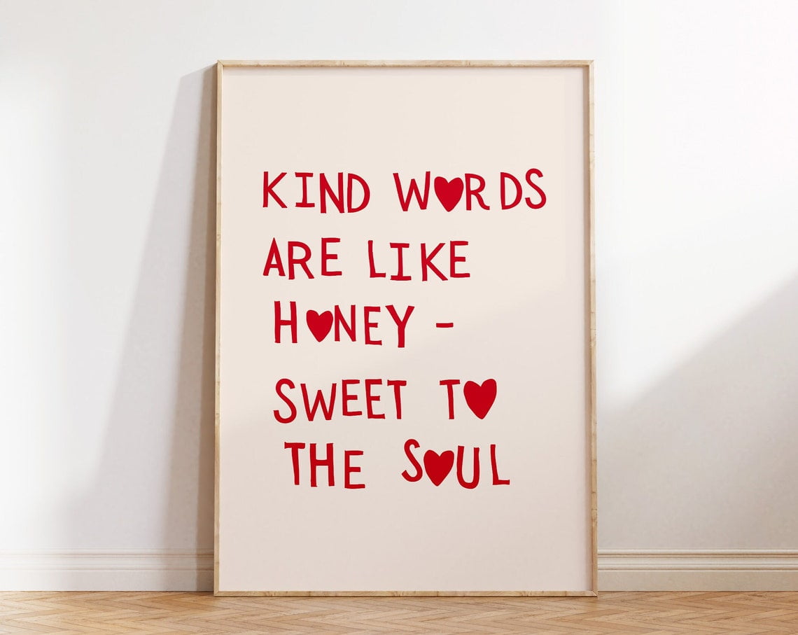 Kind Words Are Like Honey Art Print Minimalist Christian Wall Art Heart ...