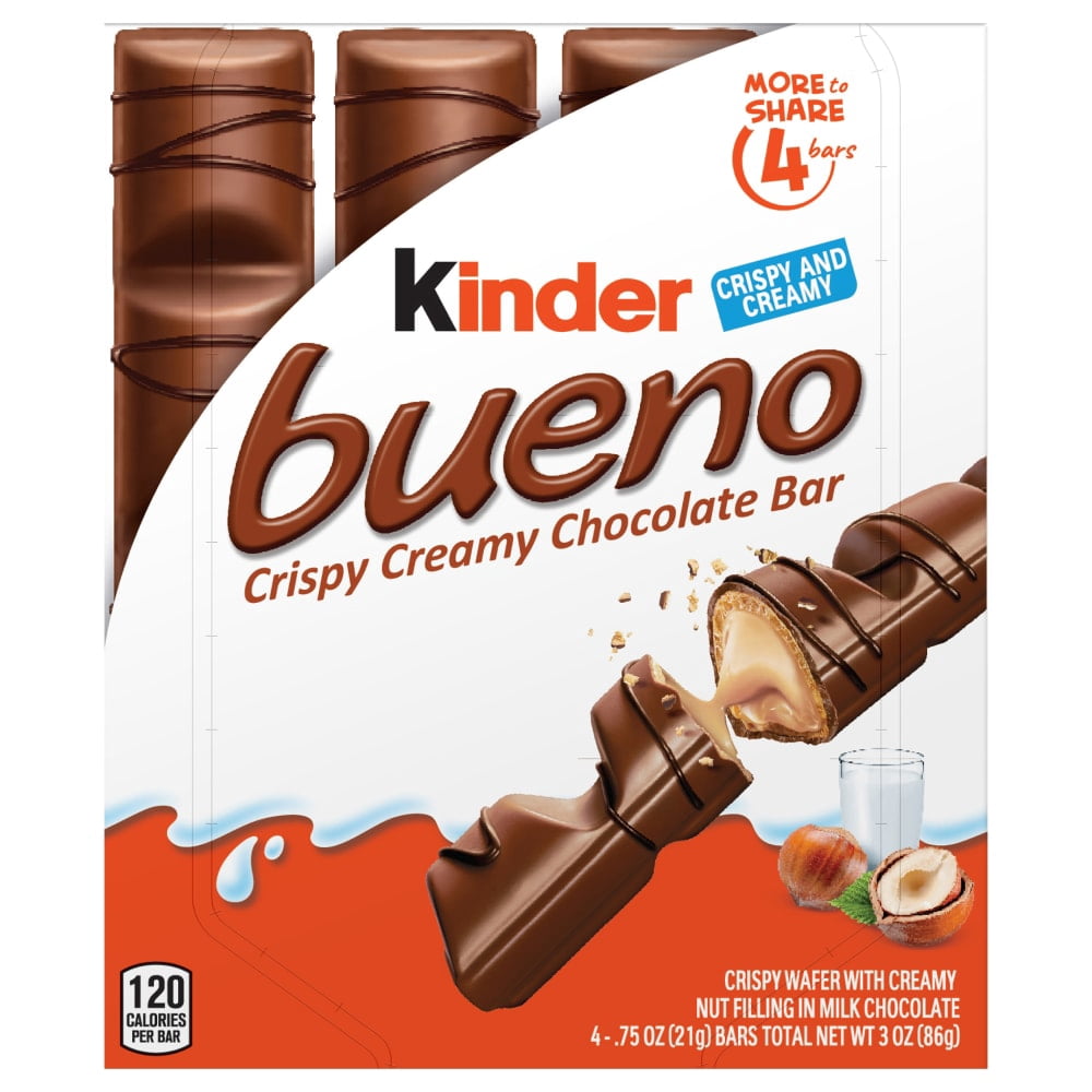 Kinder Bueno Milk Chocolate and Hazelnut Cream Candy Bar Pack, 4 ct ...
