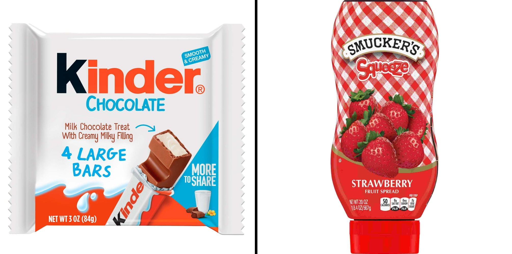 Kinder Chocolate & Creamy Milky Filling Candy Bars & Smucker's Squeeze ...