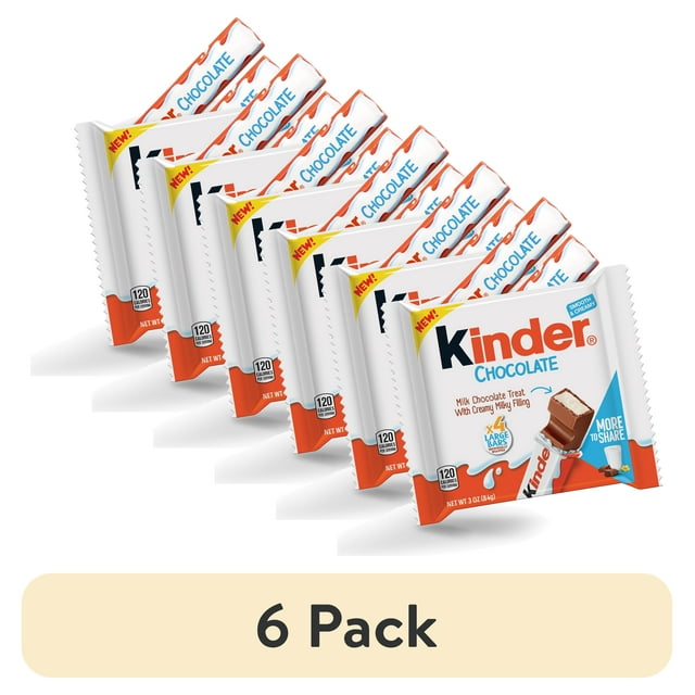 (6 pack) Kinder Chocolate, 4 Large Bars Milk Chocolate Bar ...