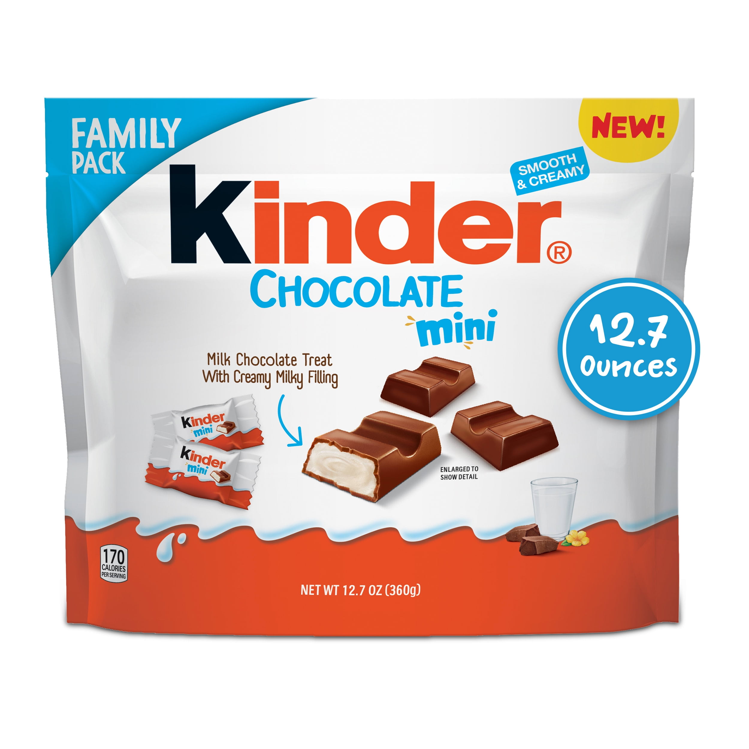 Kinder Chocolate Mini, Milk Chocolate Bar With Creamy Milky Filling, 12 ...