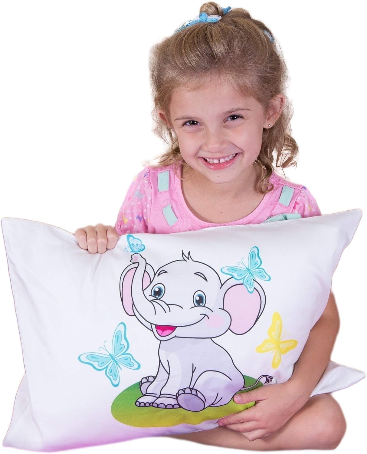 Kinder Fluff 13" x 18" Modern White Child's Animal Print Pillow & Pillowcase, Hypoallergenic, 1 ...
