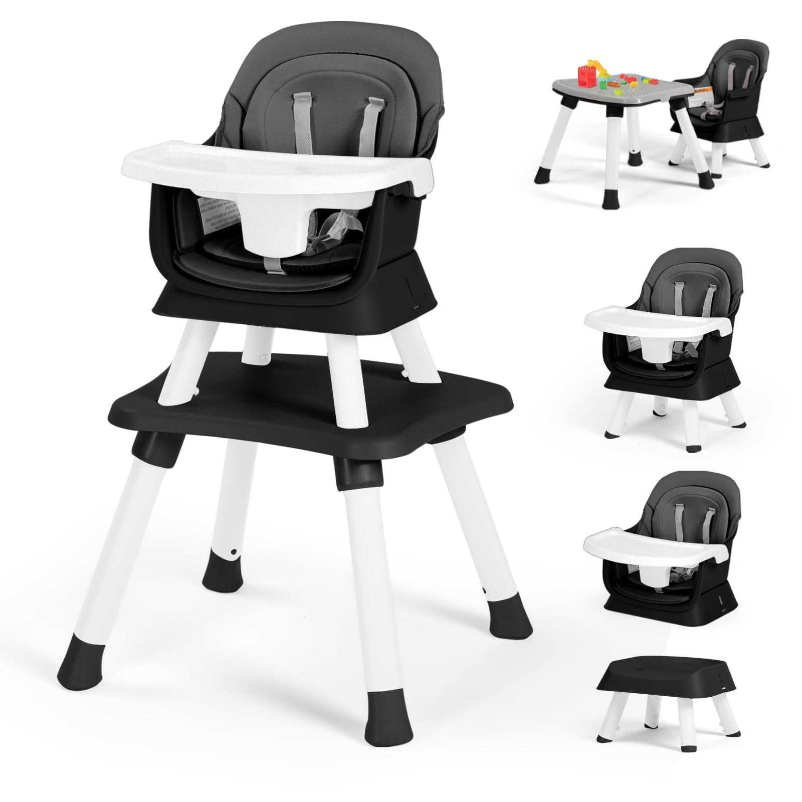 Kinder King 8 in 1 Baby High Chair, Coverts to Dining Booster Seat/Kids ...