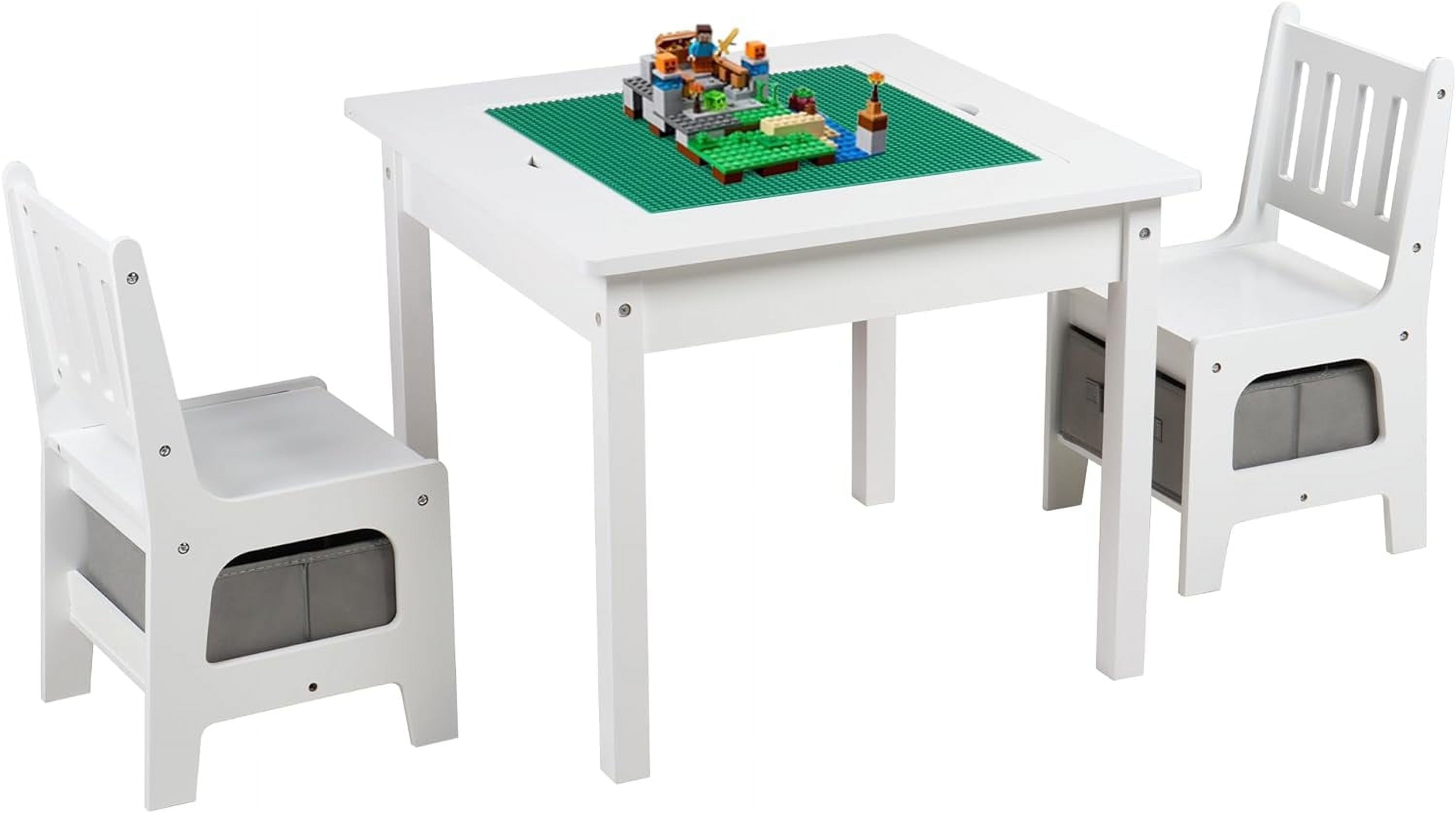 Kinder King Kids Wood Table & 2 Chairs Set, 3 in 1 Kids Construction Play Table, Toddler ...