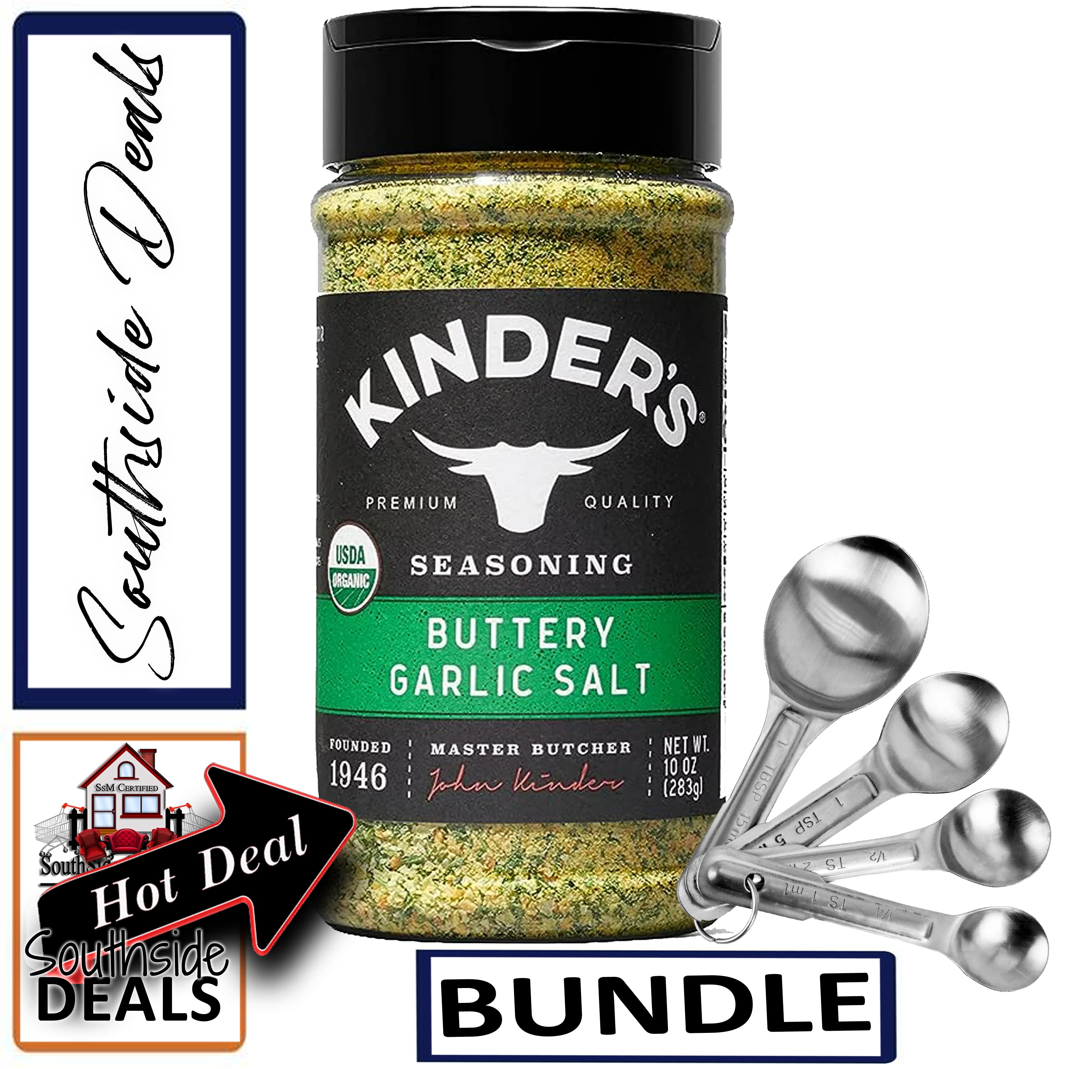 Kinder's Buttery Garlic Salt Seasoning, 10oz - with a set of Stainless ...