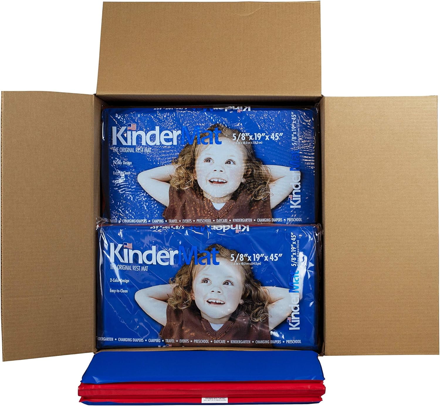 KinderMat, 5/8" Thick, 4-Section Rest Mat, 45" x 19" x 5/8", Red/Blue ...