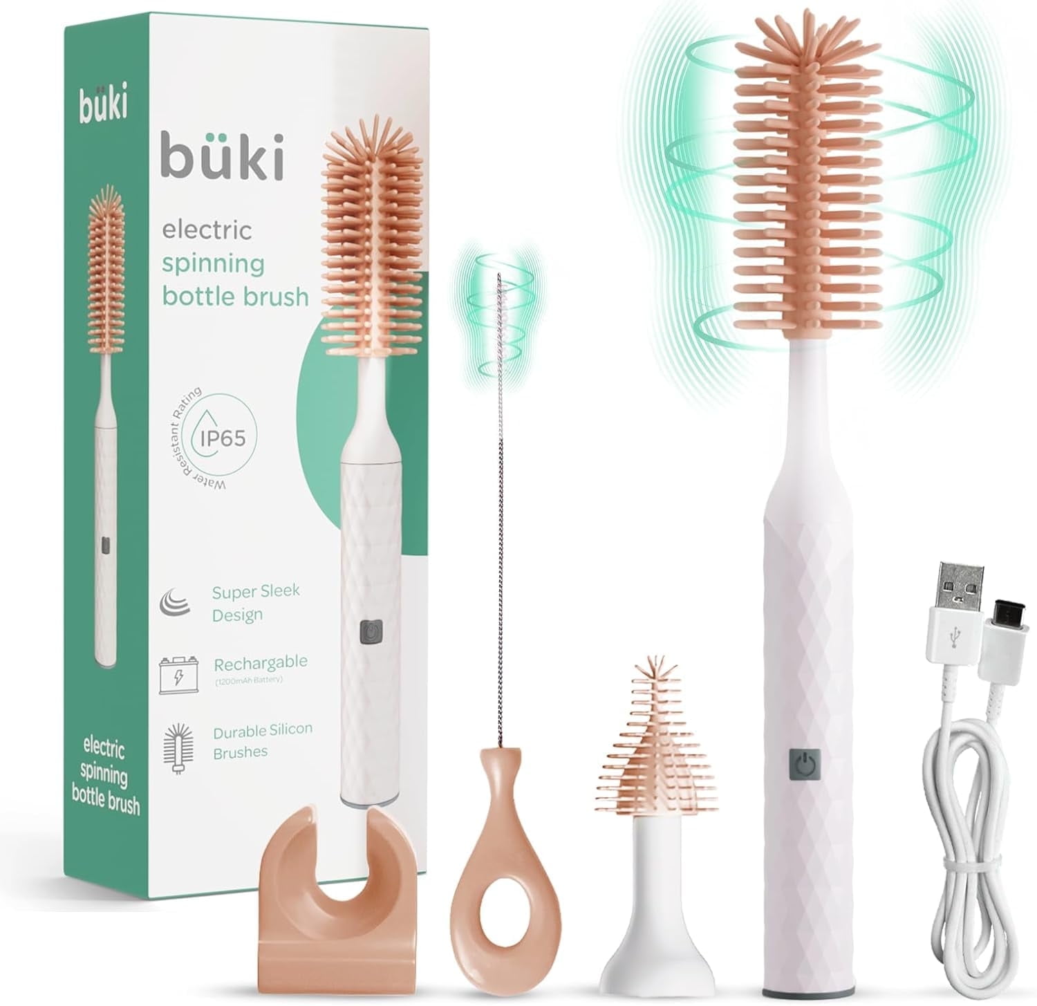 KinderSense Büki Electric Baby Bottle Cleaning Brush Set - Rechargeable ...