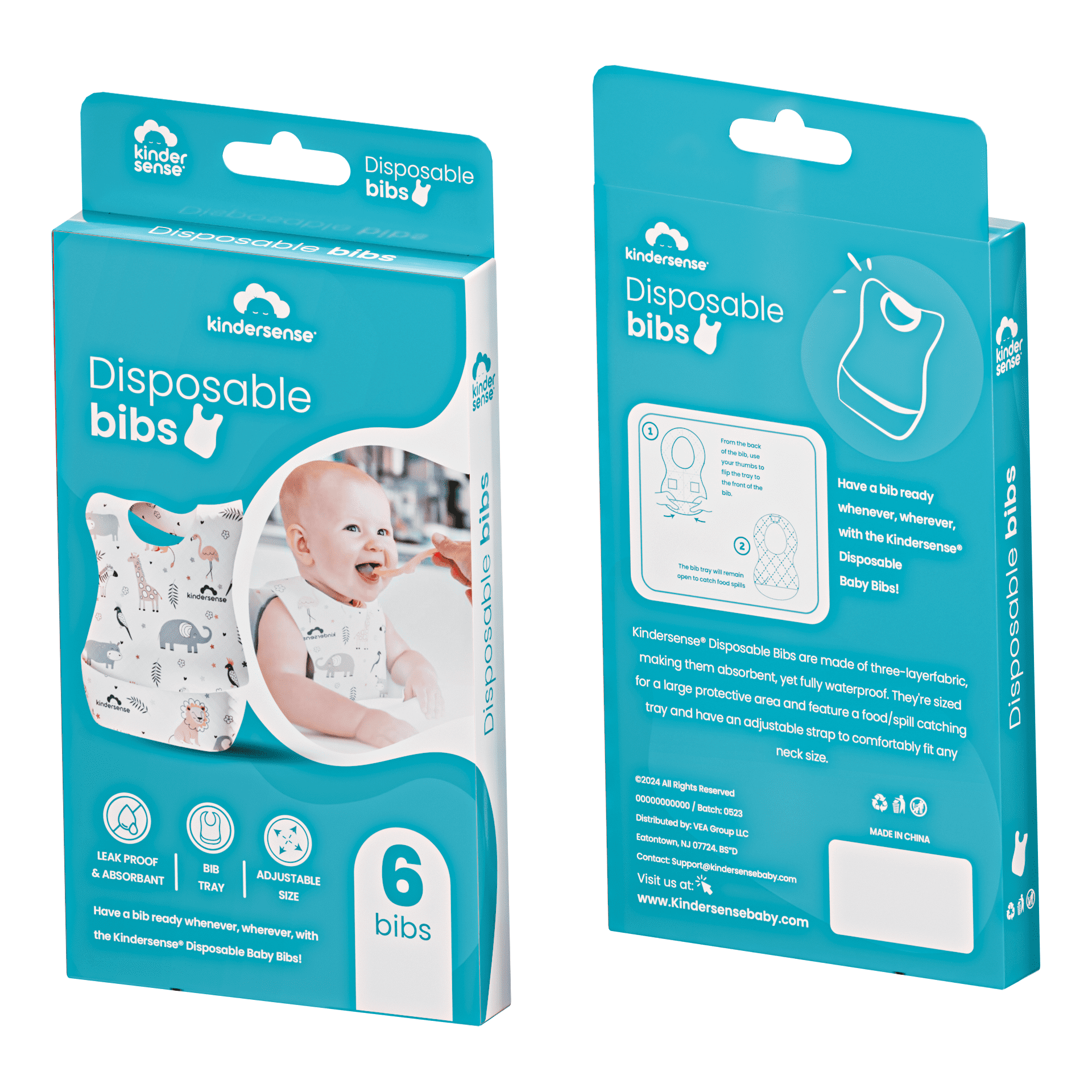 KinderSense Disposable Baby Bibs 6 per Pack, Absorbent and Leakproof ...