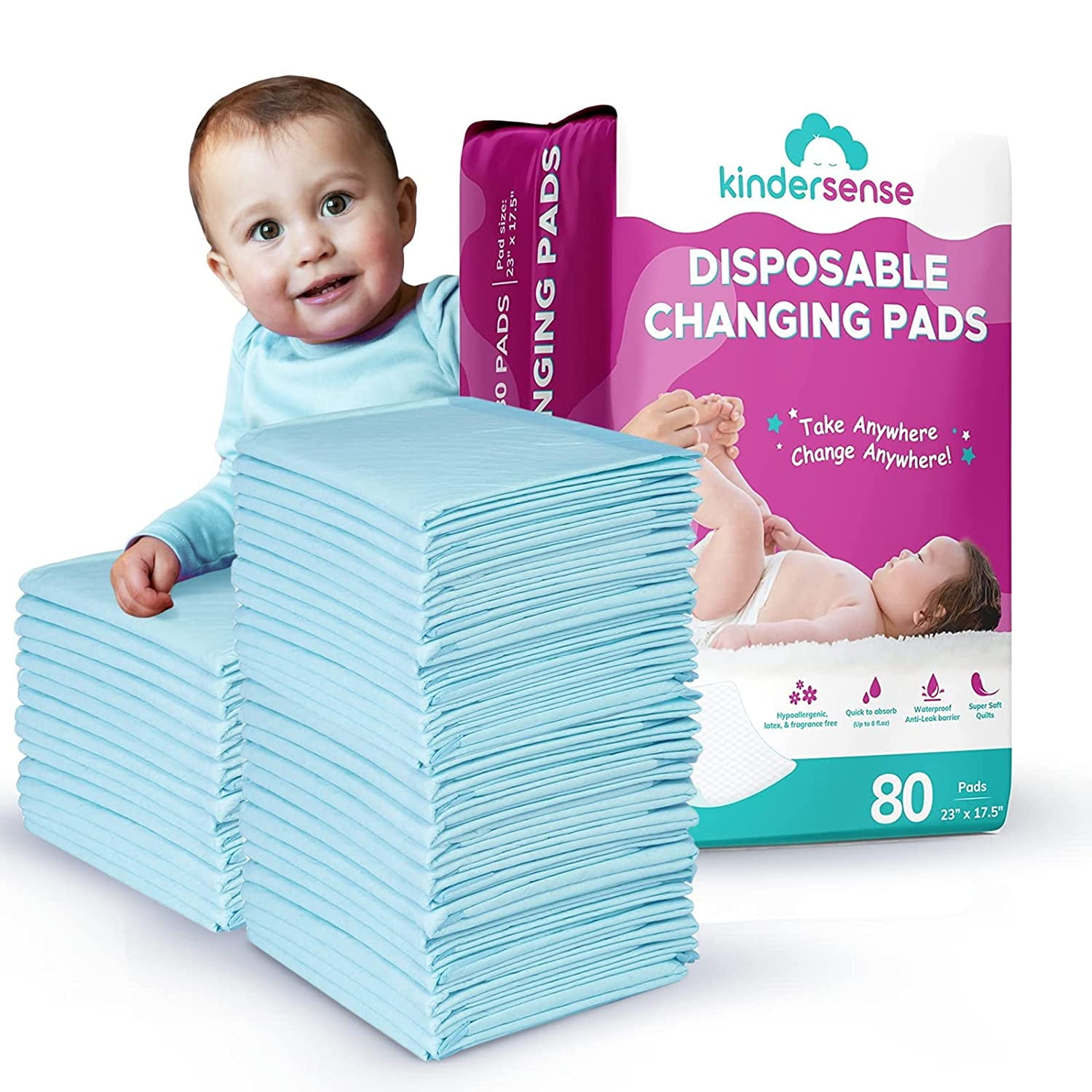 KinderSense Baby Disposable Diaper Changing Pads, Waterproof, Absorbent ...