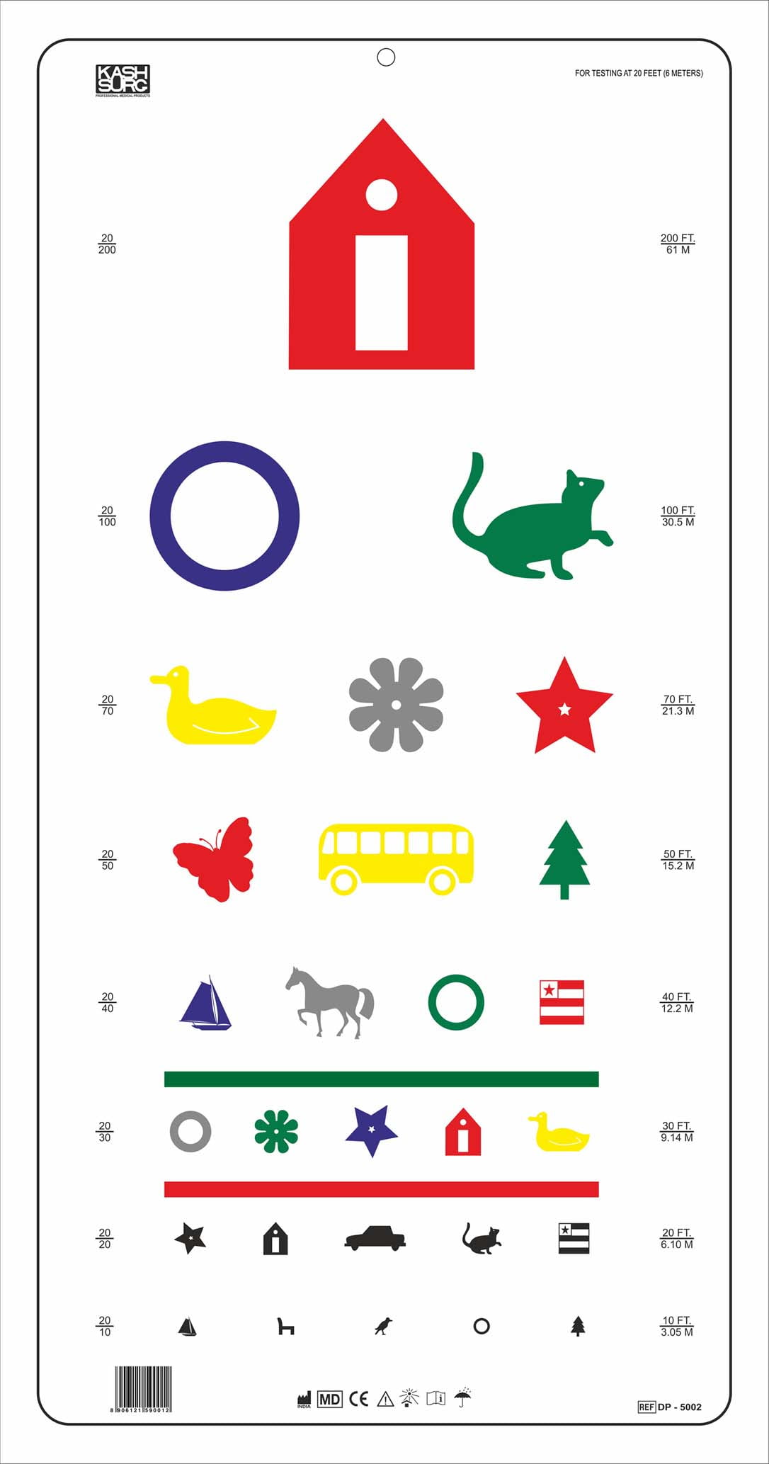 Kindergarten Colour Distance Vision Eye Chart 20 Feet Size 22 x 11 Inch ...