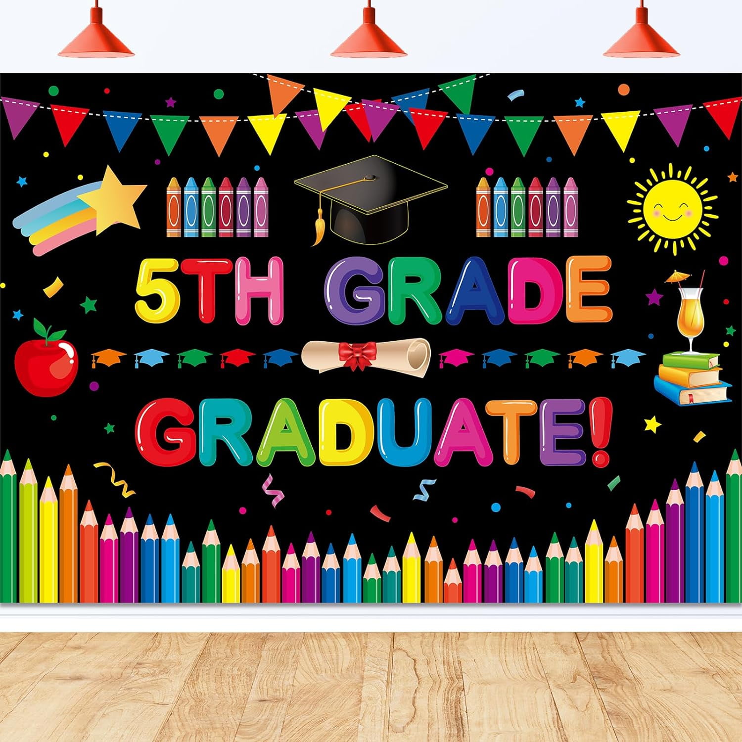Kindergarten Congrats Grad Backdrop, 5th Grade Graduation Backdrop ...
