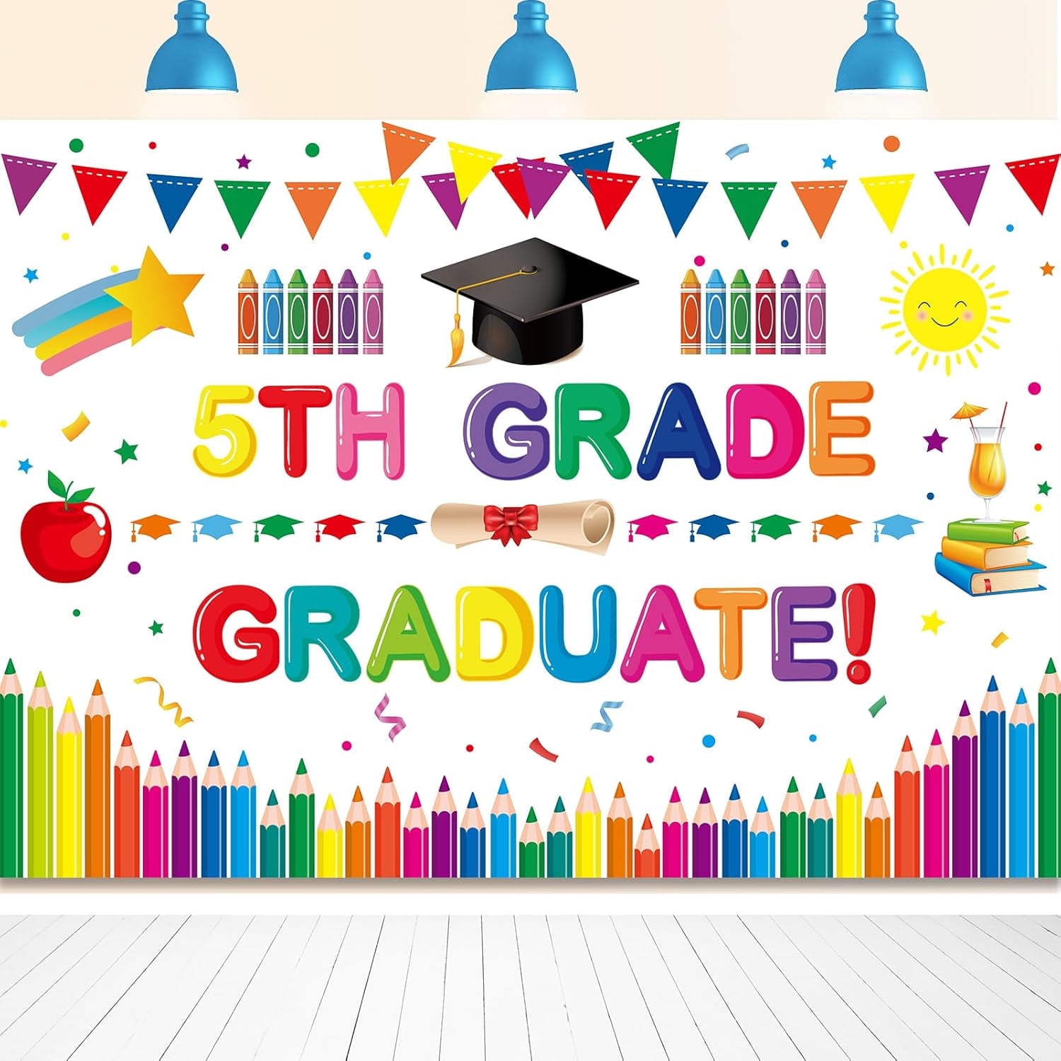Kindergarten Congrats Grad Backdrop, 5th Grade Graduation Backdrop ...