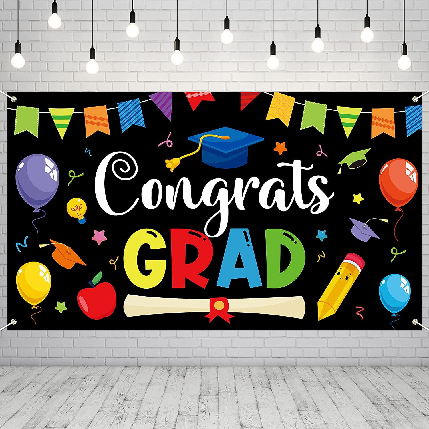 Kindergarten Congrats Grad Backdrop Banner Colorful Preschool ...