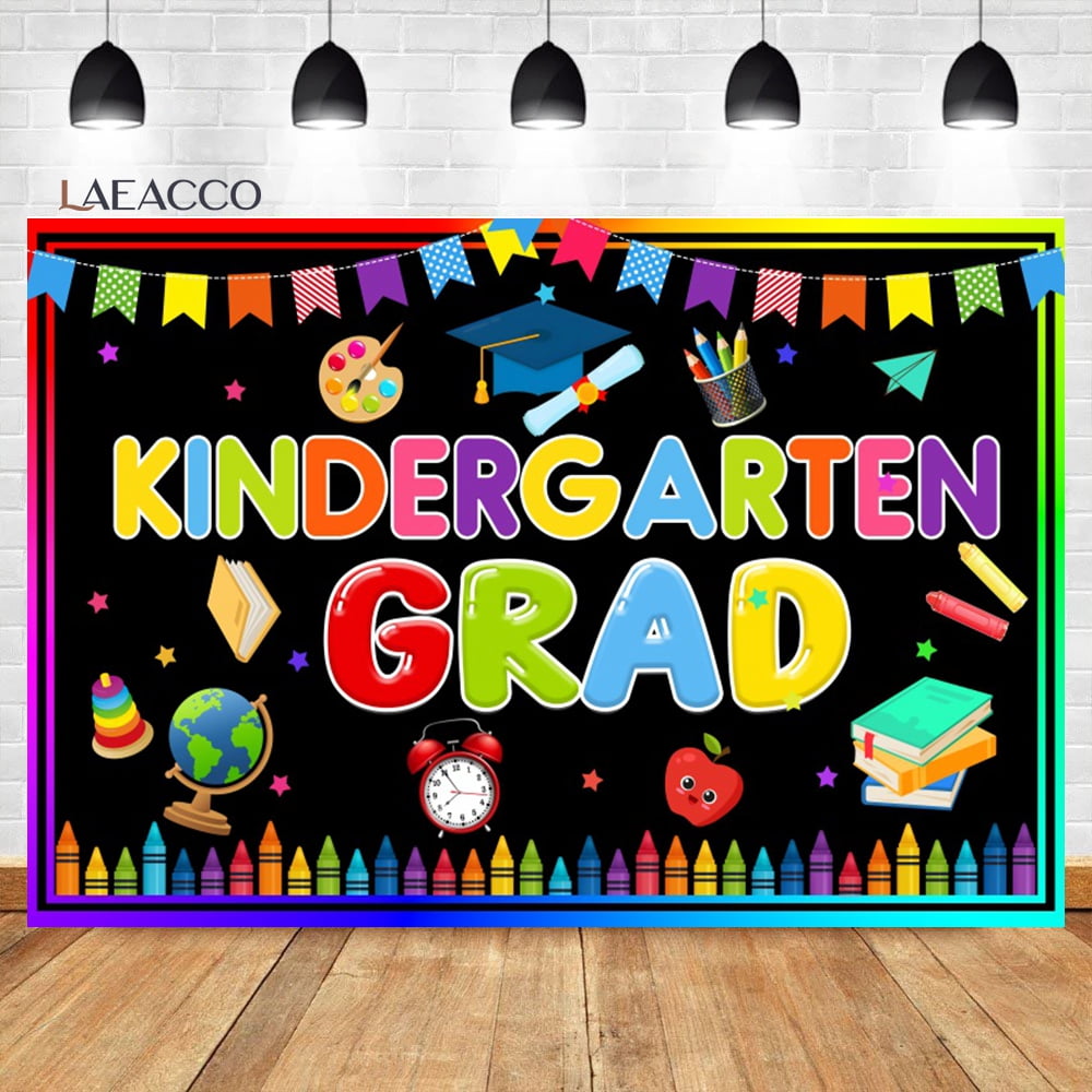 Kindergarten Congrats Grad Backdrop Cartoon Pencils Balloons Preschool ...