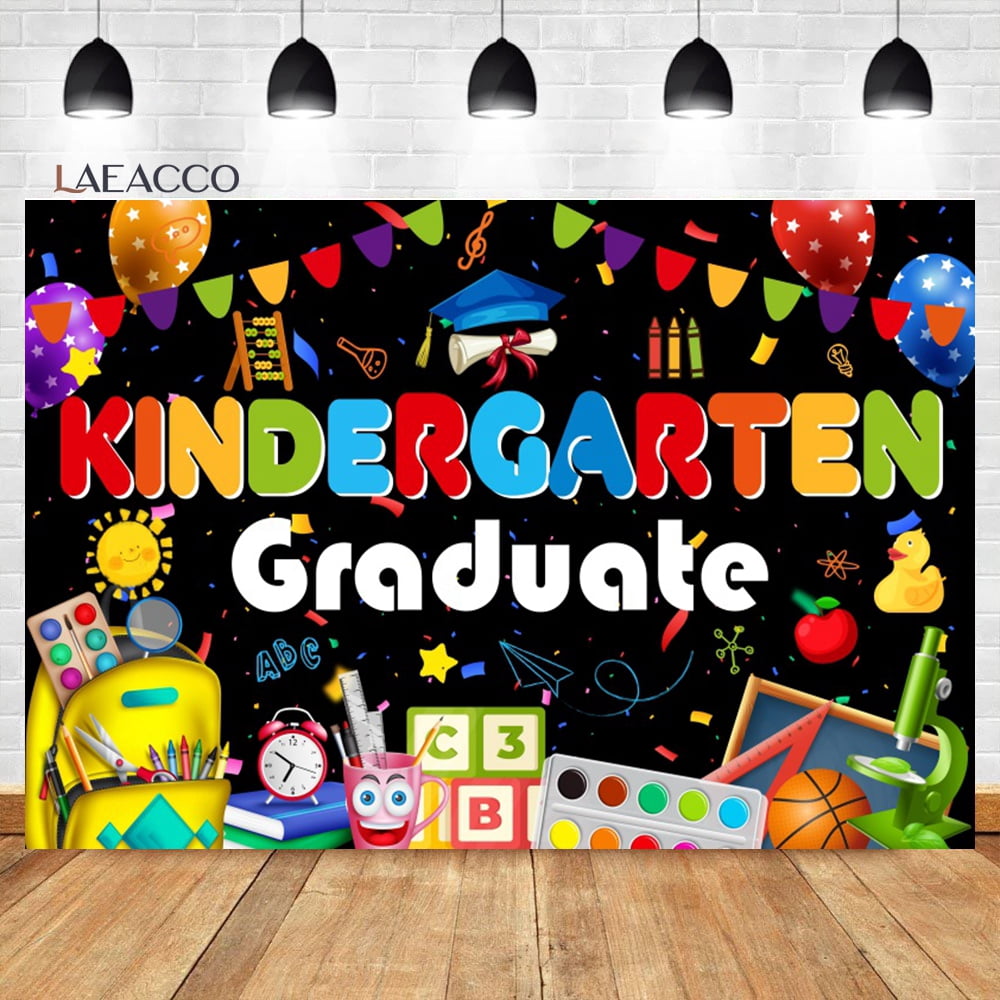 Kindergarten Congrats Grad Backdrop Cartoon Pencils Balloons Preschool ...