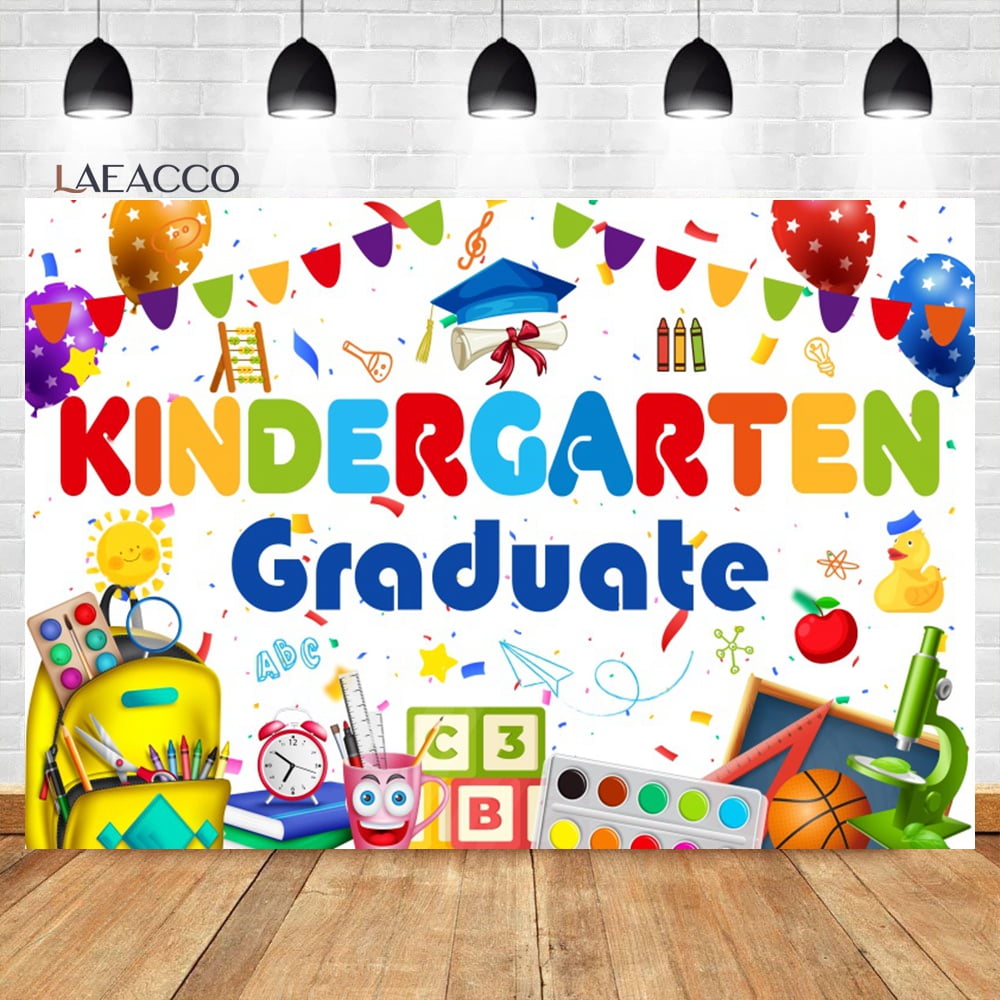 Kindergarten Congrats Grad Backdrop Cartoon Pencils Balloons Preschool ...
