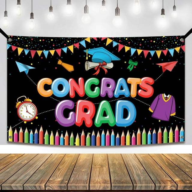 Kindergarten Congrats Grad Banner - Large Congrats Grad Backdrop for ...