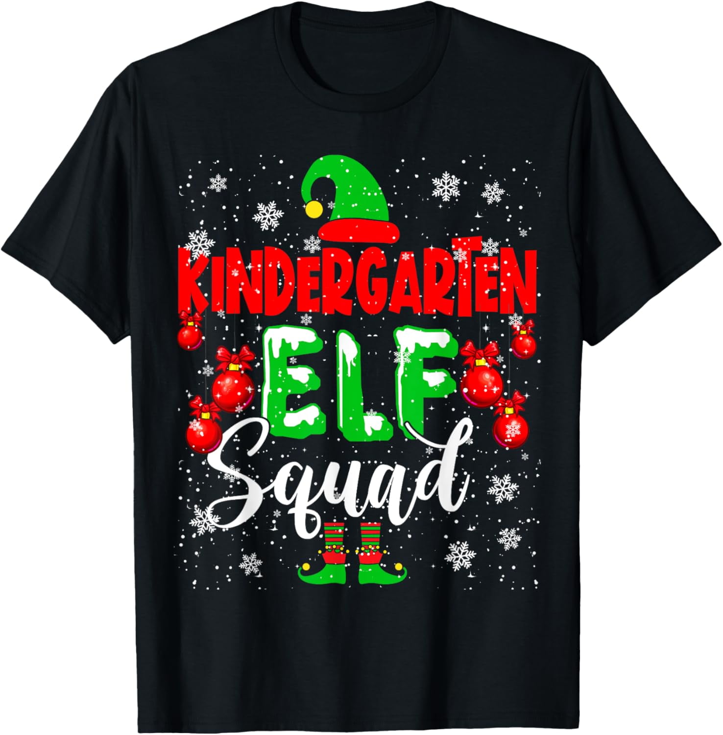 Kindergarten ELF Squad Funny Christmas ELF Kids Teacher T-Shirt ...