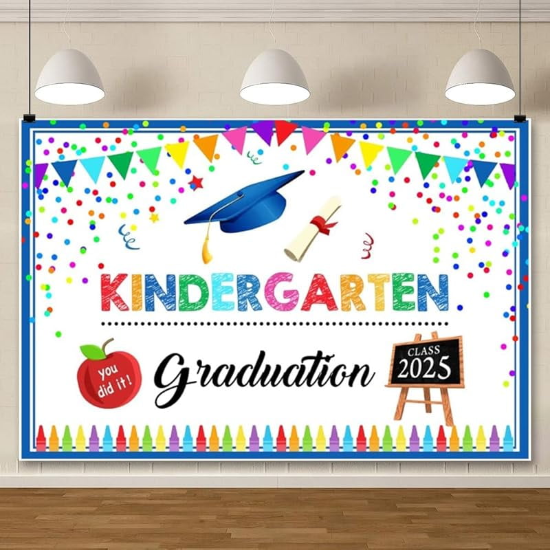 Kindergarten Graduation Backdrop Bachelor Cap Watercolor Crayon ...