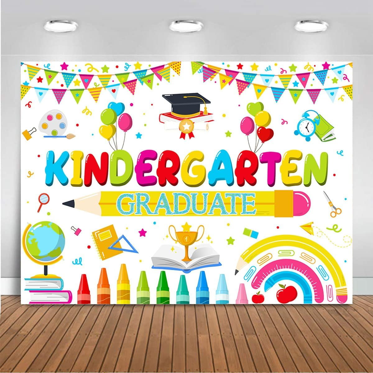 Kindergarten Graduation Backdrop Banner White Kinder Graduation ...