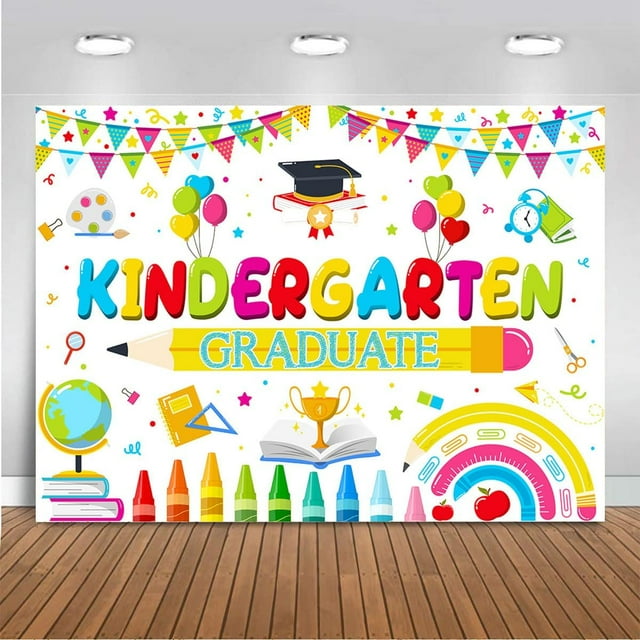 Kindergarten Graduation Backdrop Banner White Kinder Graduation ...