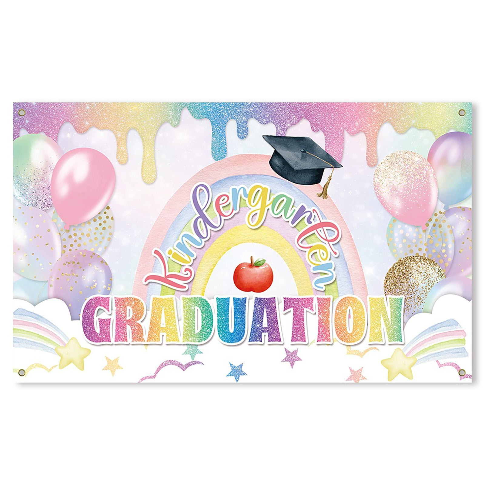 Kindergarten Graduation Banner Rainbow Theme with Glitter Accents and ...