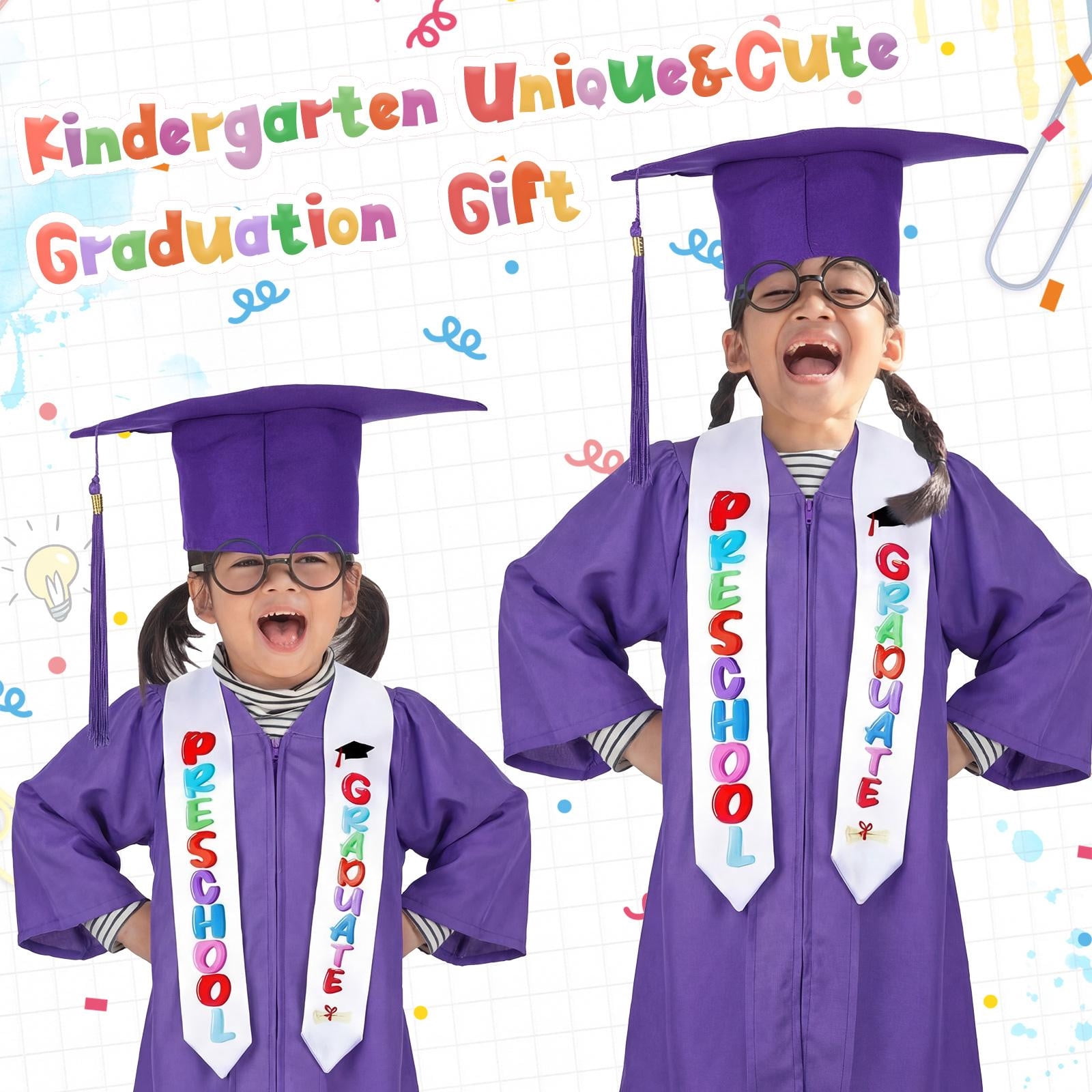 Kindergarten Graduation Cap and Gown Set, Class of 2026 Satin Outfit ...