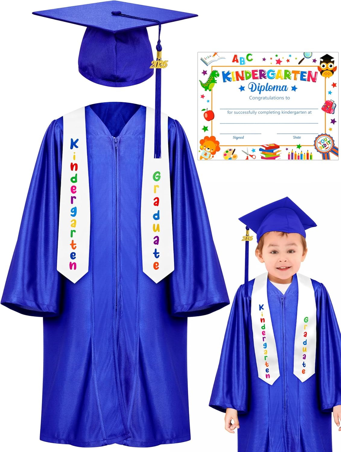 Kindergarten Graduation Cap and Gown Set, Unisex Congrats Grad Outfit ...