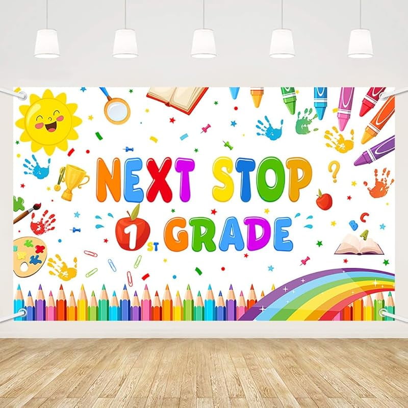 Kindergarten Graduation Party Decorations Banner Next Stop 1st Grade ...