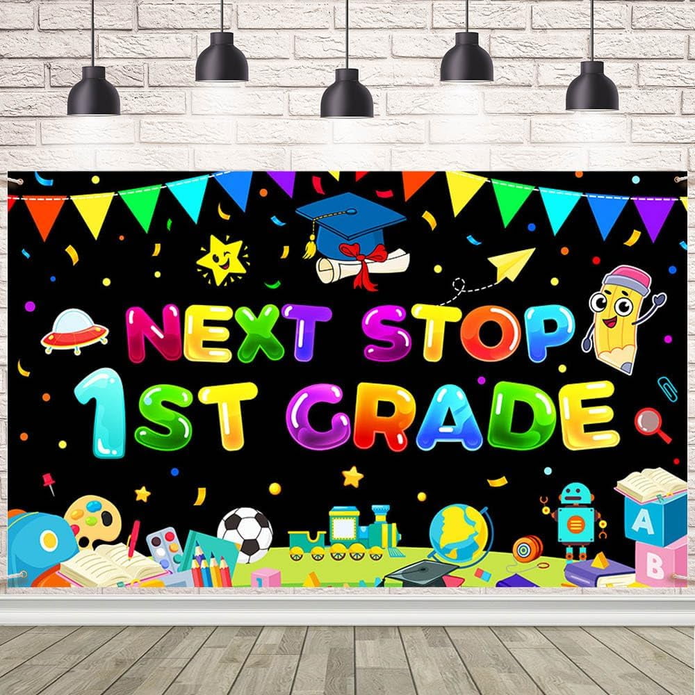 Kindergarten Graduation Party Decorations Banner Next Stop 1st Grade ...