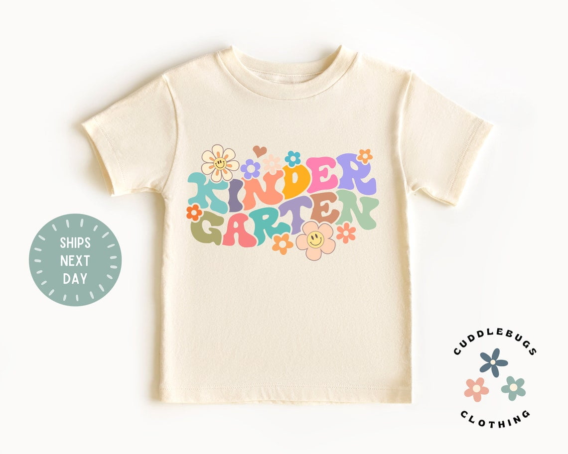 Kindergarten Shirt - Retro Flowers First Day Of Kindergarten Tee - Back ...