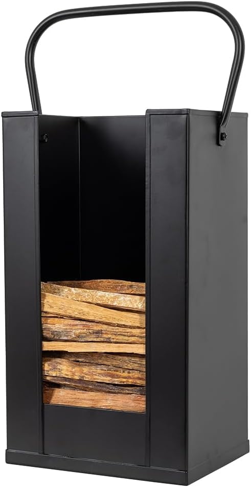 Kindling Firewood Holder in Black | Decorative Metal Storage Bucket ...