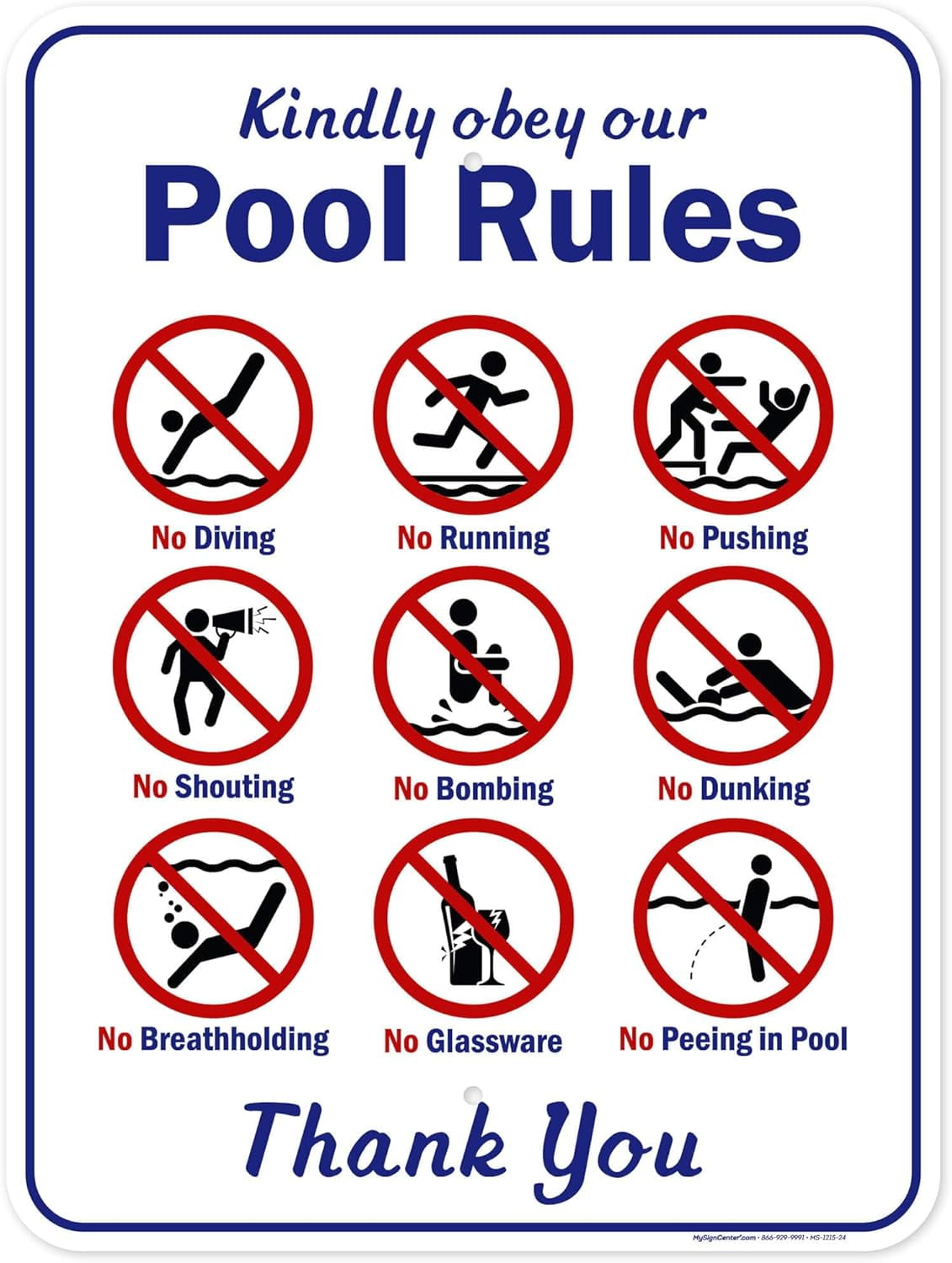 Kindly Obey Our Pool Rules Sign, 18x24 Inches, Rust Free .063 Aluminum ...