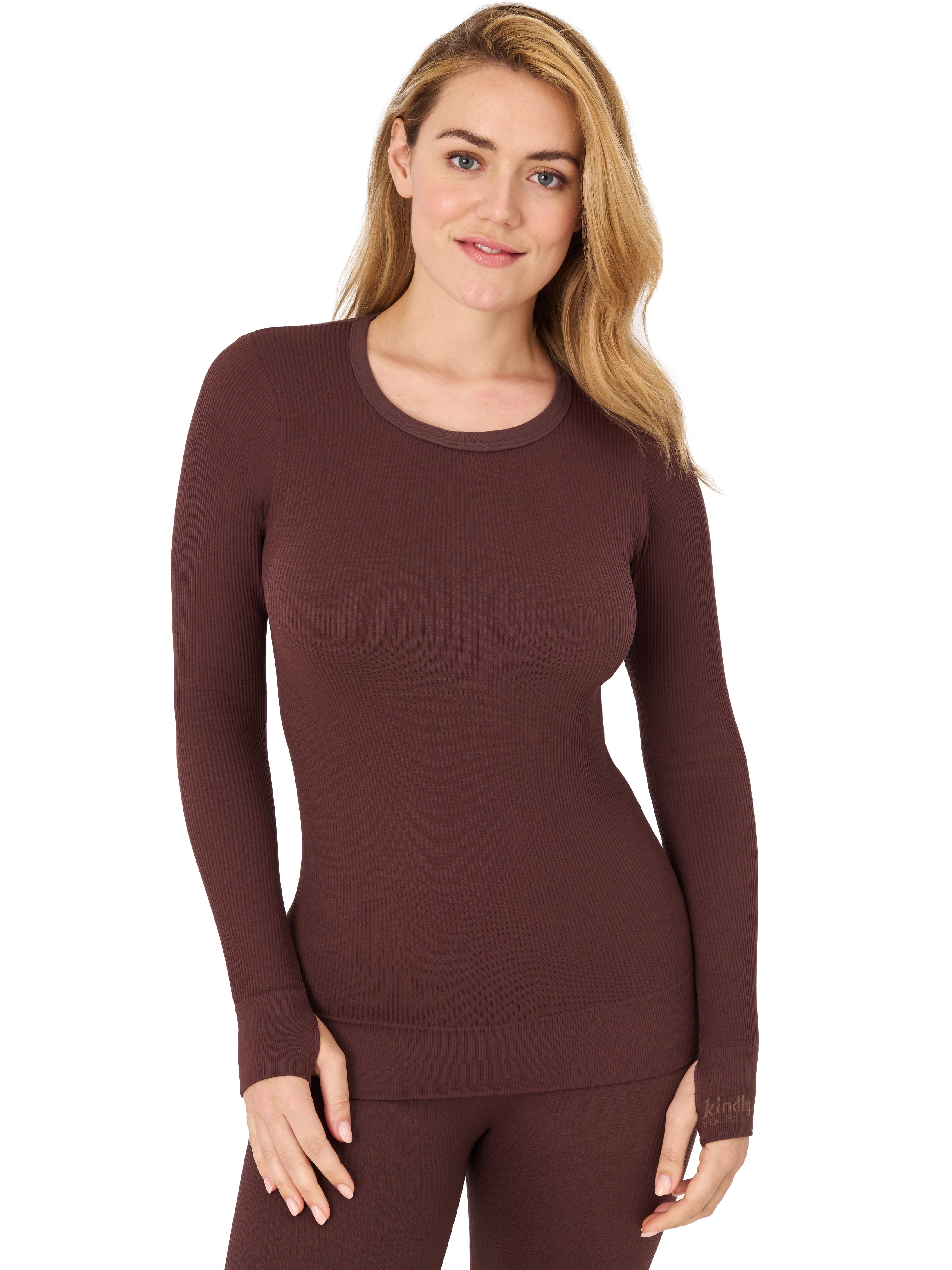 Kindly Yours women's Seamless Ribbed Crew Neck Thermal Top - Walmart.com