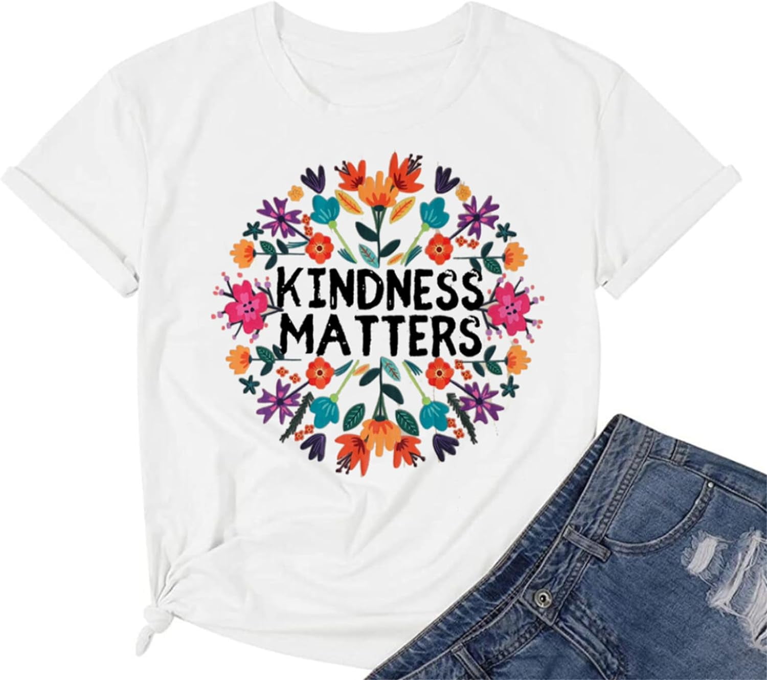 Kindness Matters Shirt Women Boho Floral Graphic Be Kind Tee Short ...
