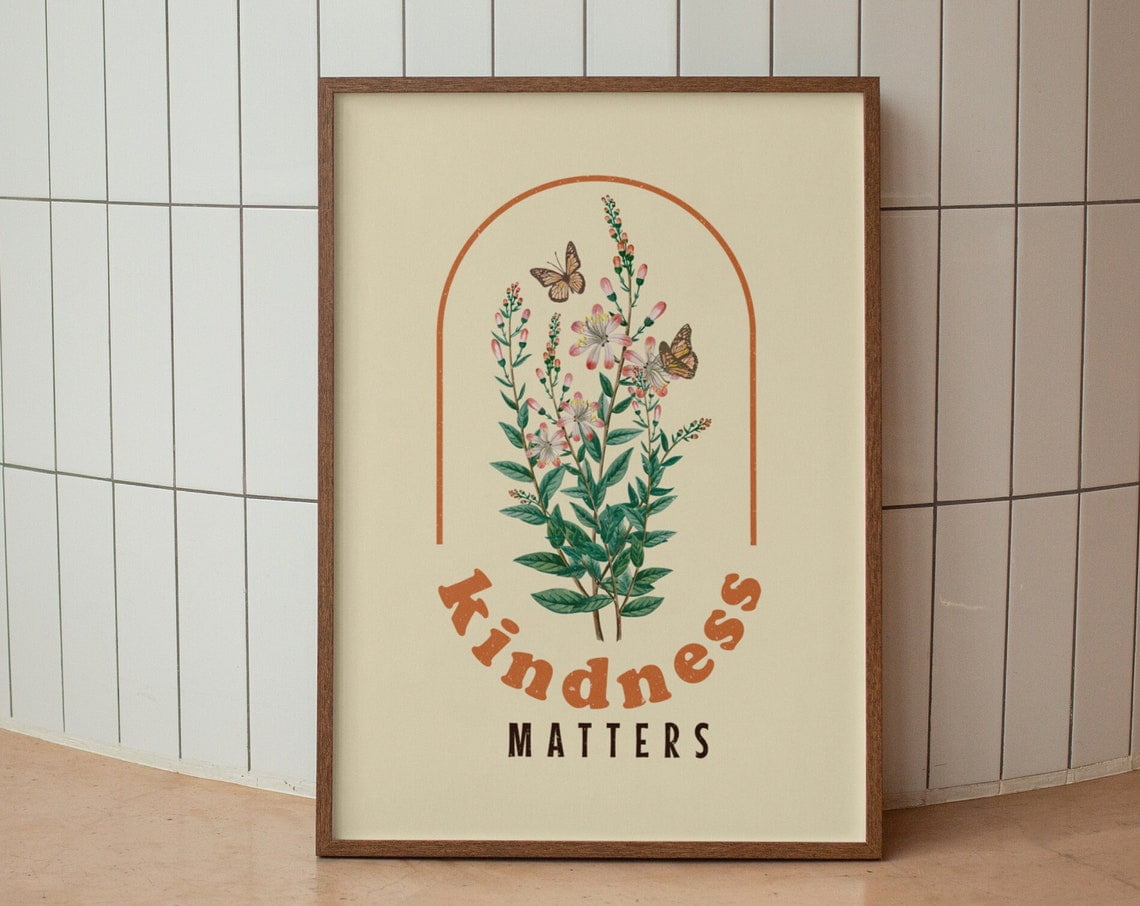 Kindness Matters Wall Print, Retro Quote Wall Art, Wall Decor, Flower ...
