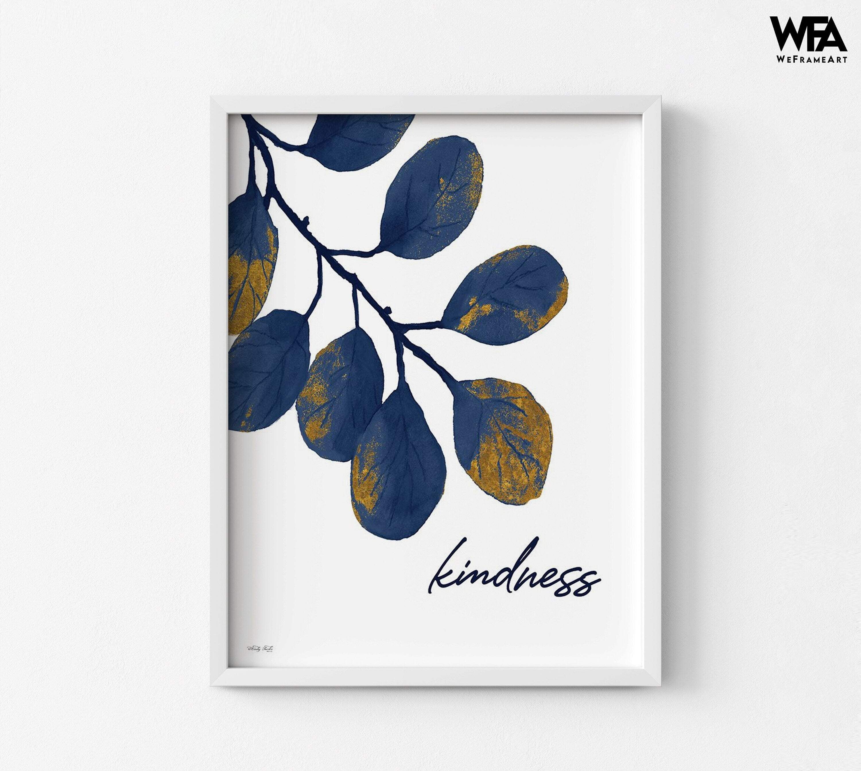 Kindness Navy Gold Leaves, Golden Nature Wall Decor, Navy Blue Kindness ...